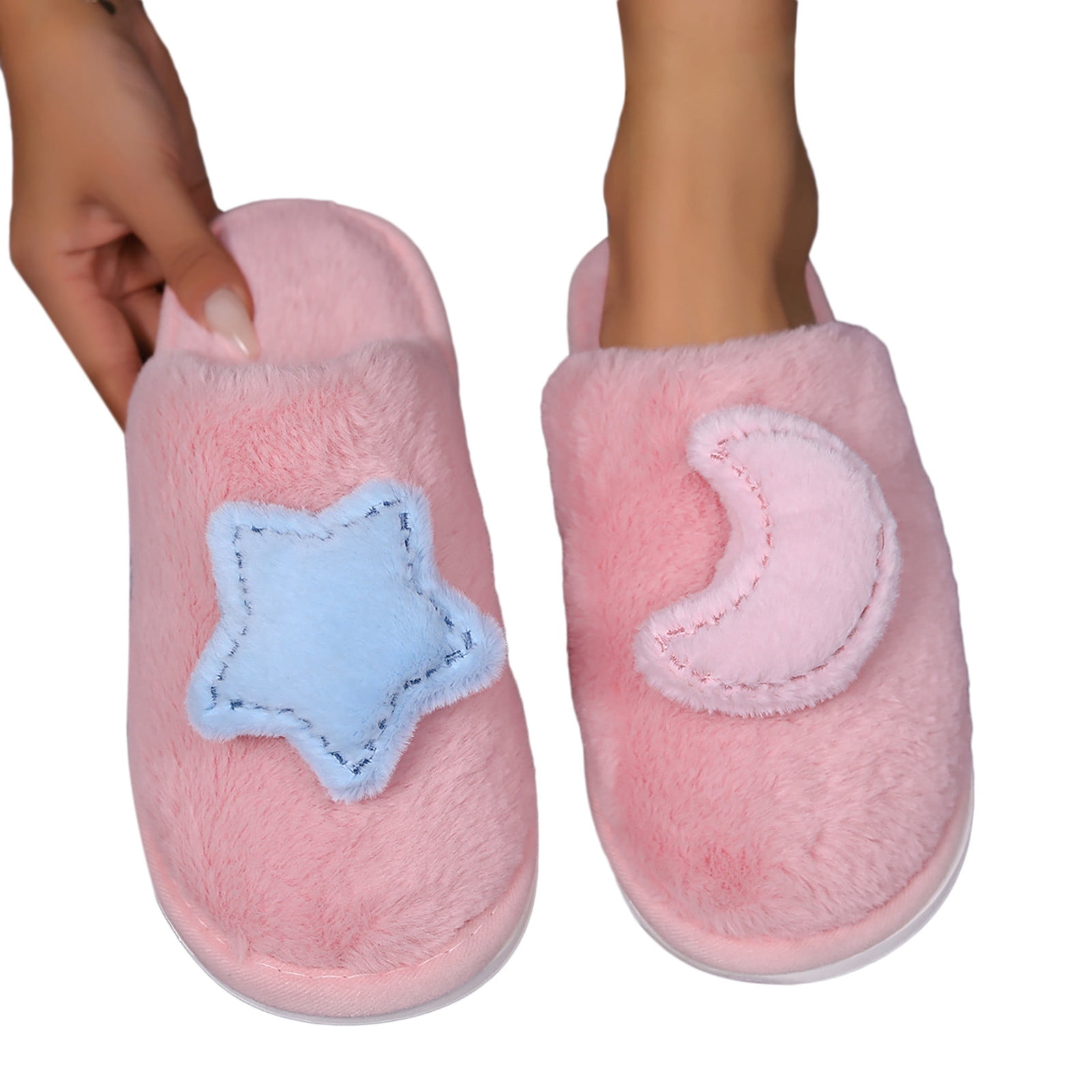 GHSOHS Star Moon Fuzzy Slippers for Women Girls Cute Cartoon Slides Non ...