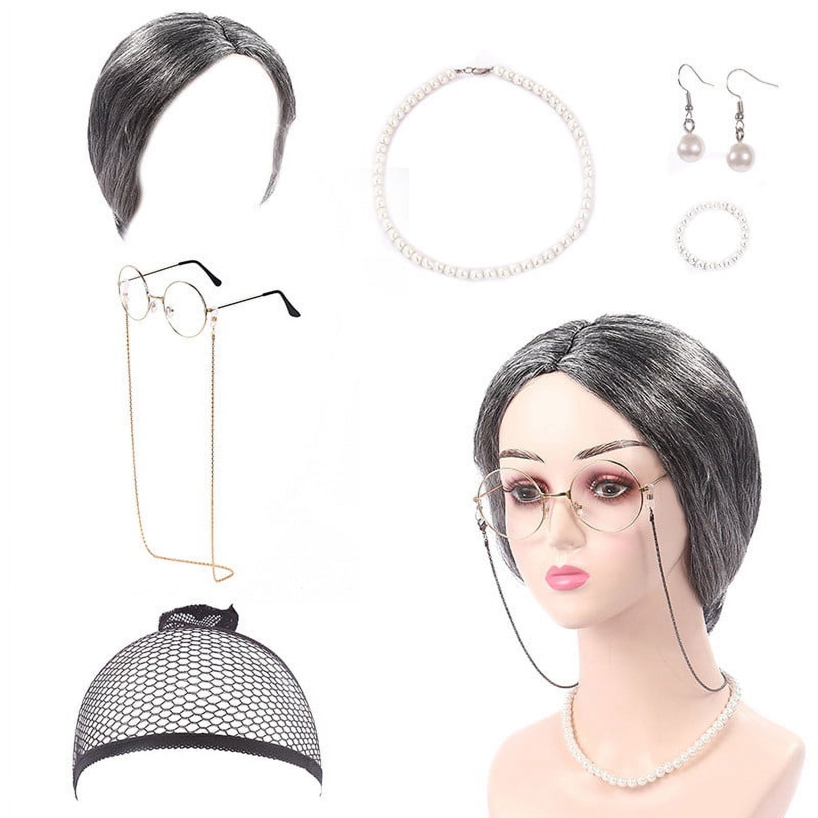 GHSOHS Wigs Human Hair Gray Hairpieces Natural Human Hair Old Lady Wig ...