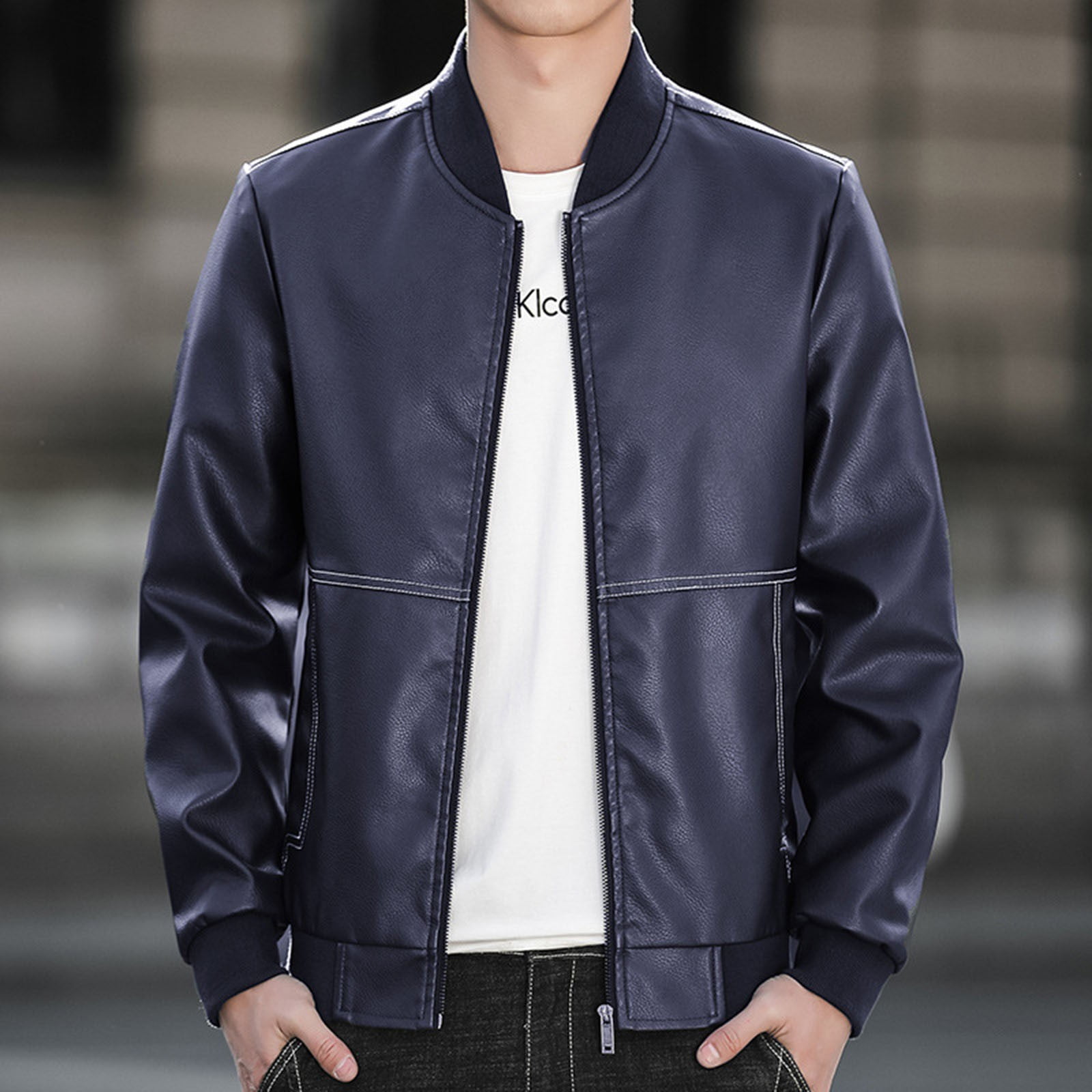 GHSuoui Slim Style Cool Jacket Young Locomotive Vertical Collar Leather ...