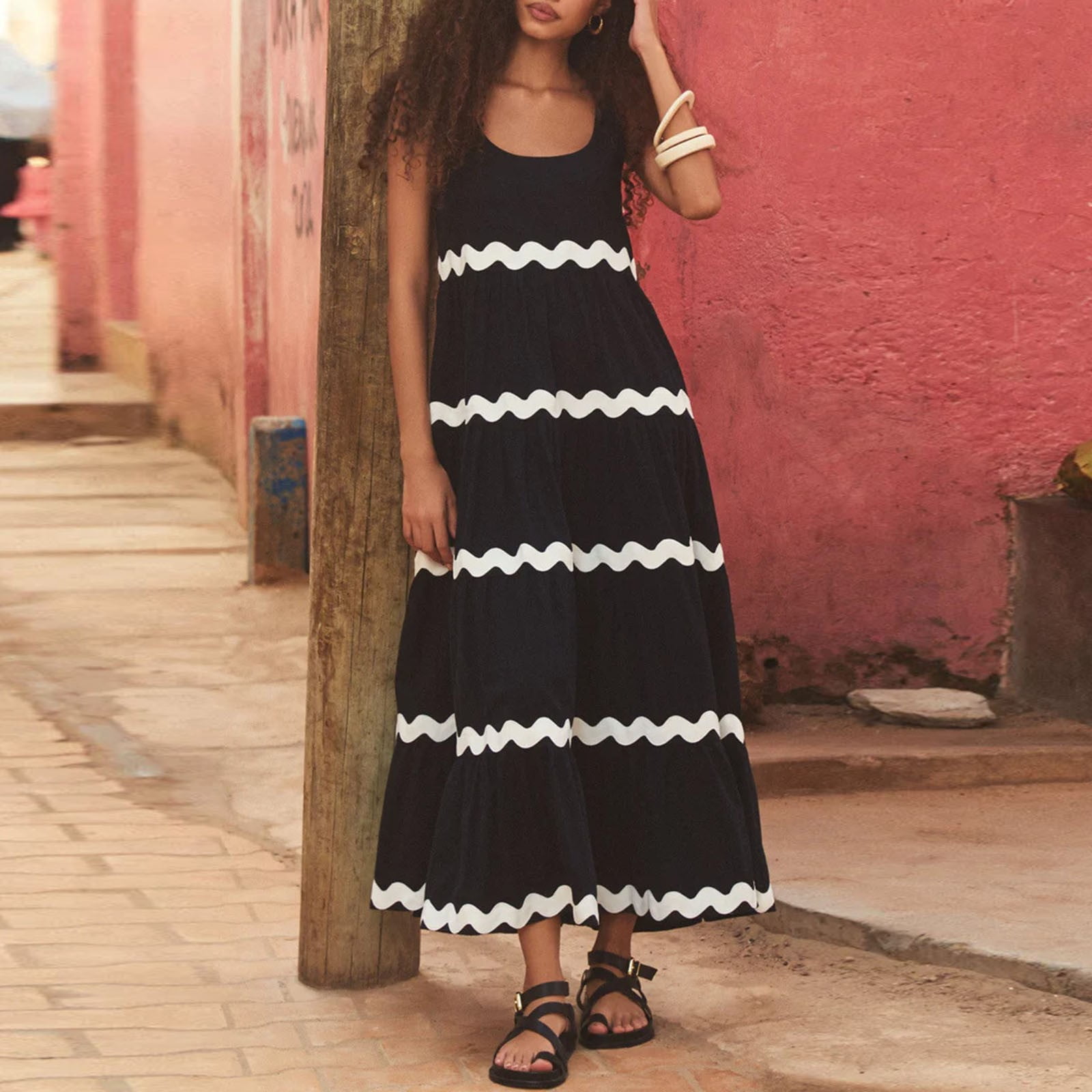 GHSuoui Women's 2024 Summer Sundresses Sleeveless Scoop Neck Tiered ...