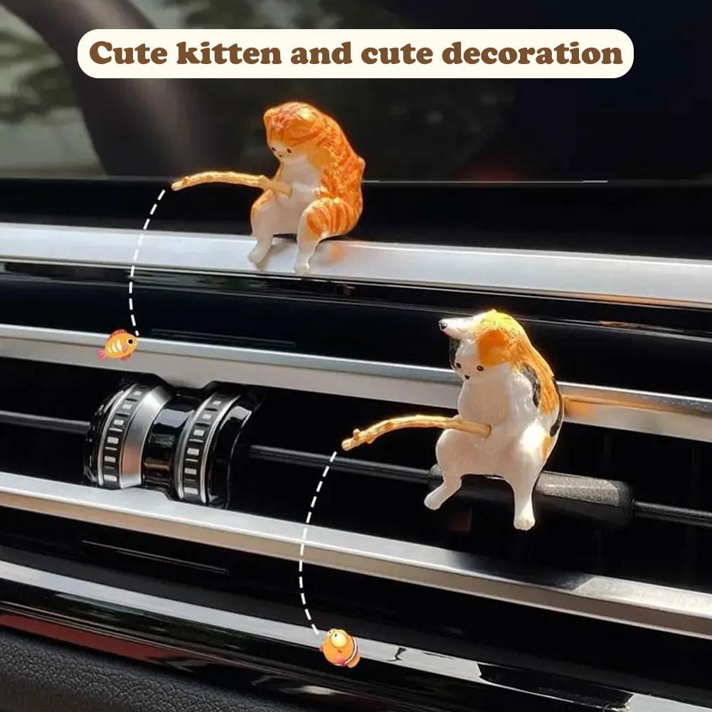 GHYJPAJK Car Decoration Fishing Cat Car Interior Decoration Cute Resin ...