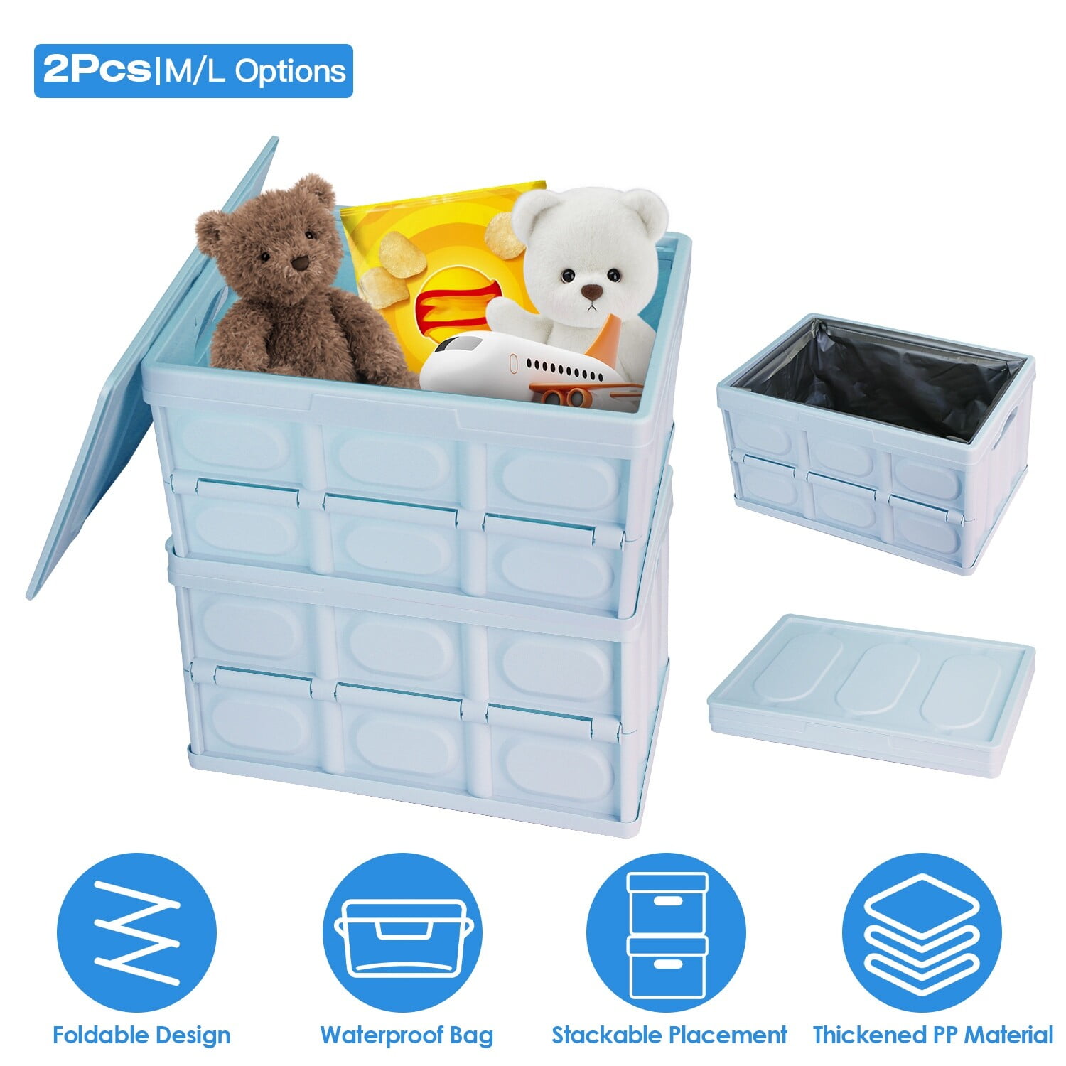 GHooa 2 Pack Collapsible Storage Bin Containers with Lid & Waterproof ...