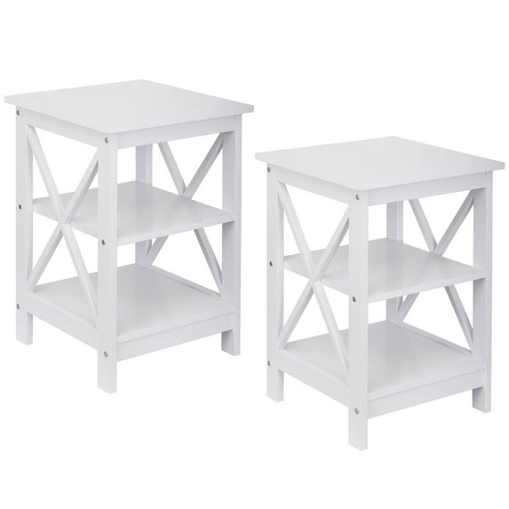 GHooa 2 Set of End Table Square MDF Sofa Side Table 24"3-Tier Storage ...
