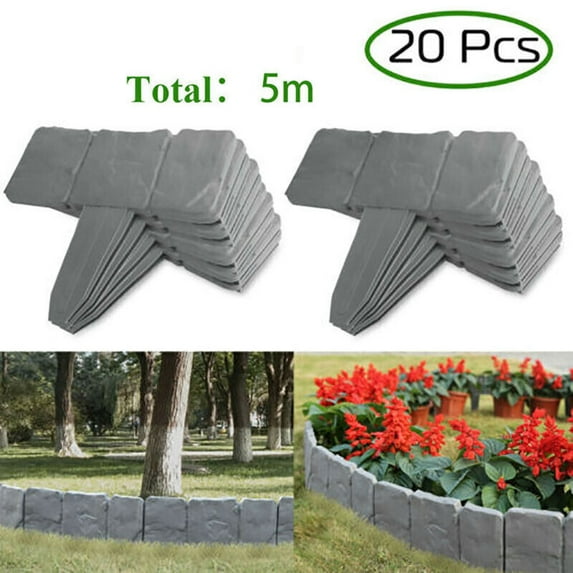 GHooa 20-100Pack Plastic Border Fence Stone Yard Lawn Edging Plant ...