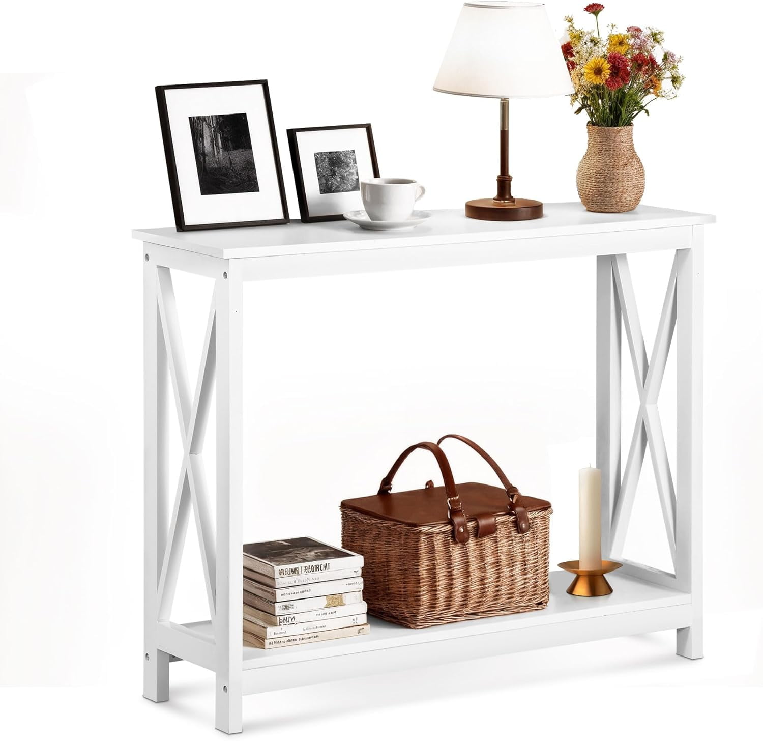 GHooa Console Table 39.3”, 2-Tier Narrow Sofa Side Table with Storage ...