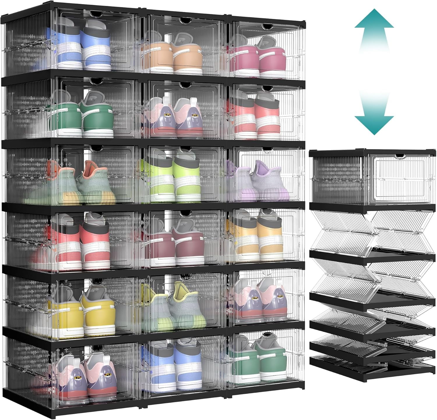 GHooa Foldable Shoe Boxes, Pack of 18 Stackable Shoe Storage Organizer ...