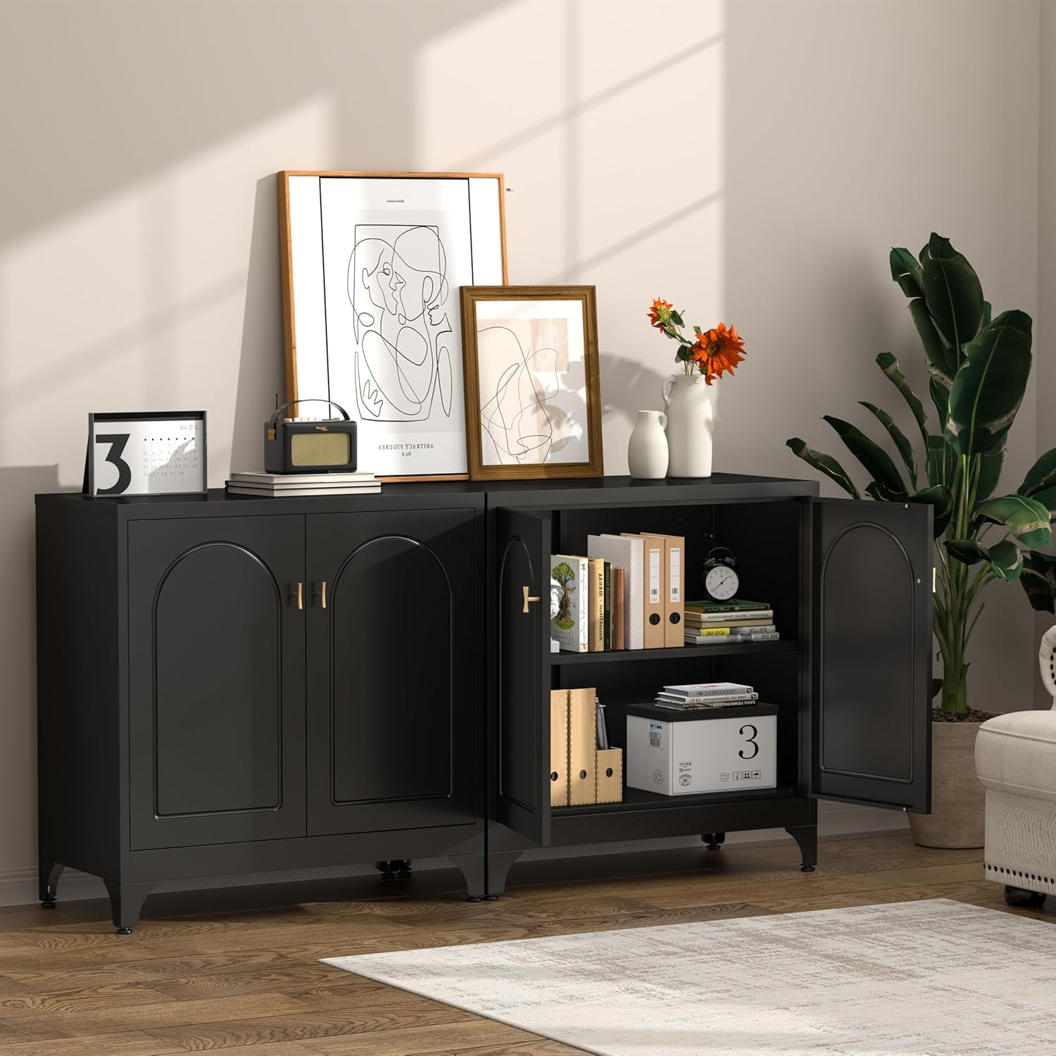 GHooa Kitchen Buffet with Storage, Metal Buffet Table with Doors and ...
