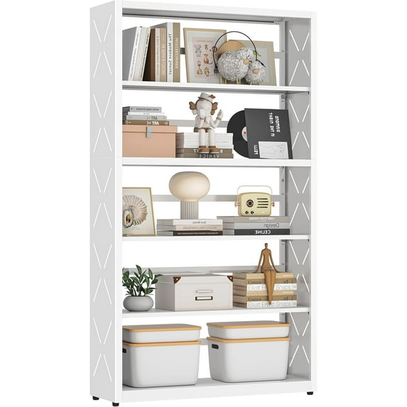 GHooa Metal Bookshelf, 5 Tier Wide Bookcase with Adjustable Shelves ...