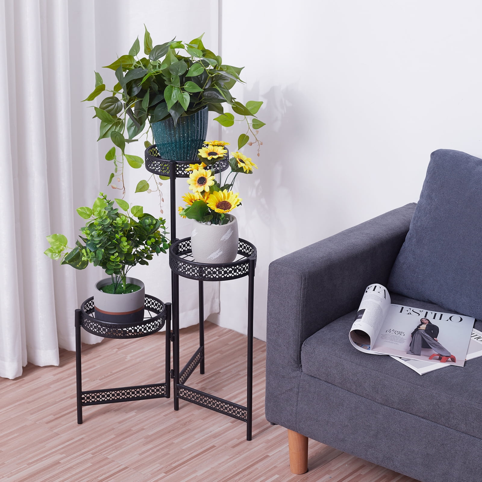 GHooa Plant Stand Garden Planter Metal Flower Pot Rack Corner Shelving ...