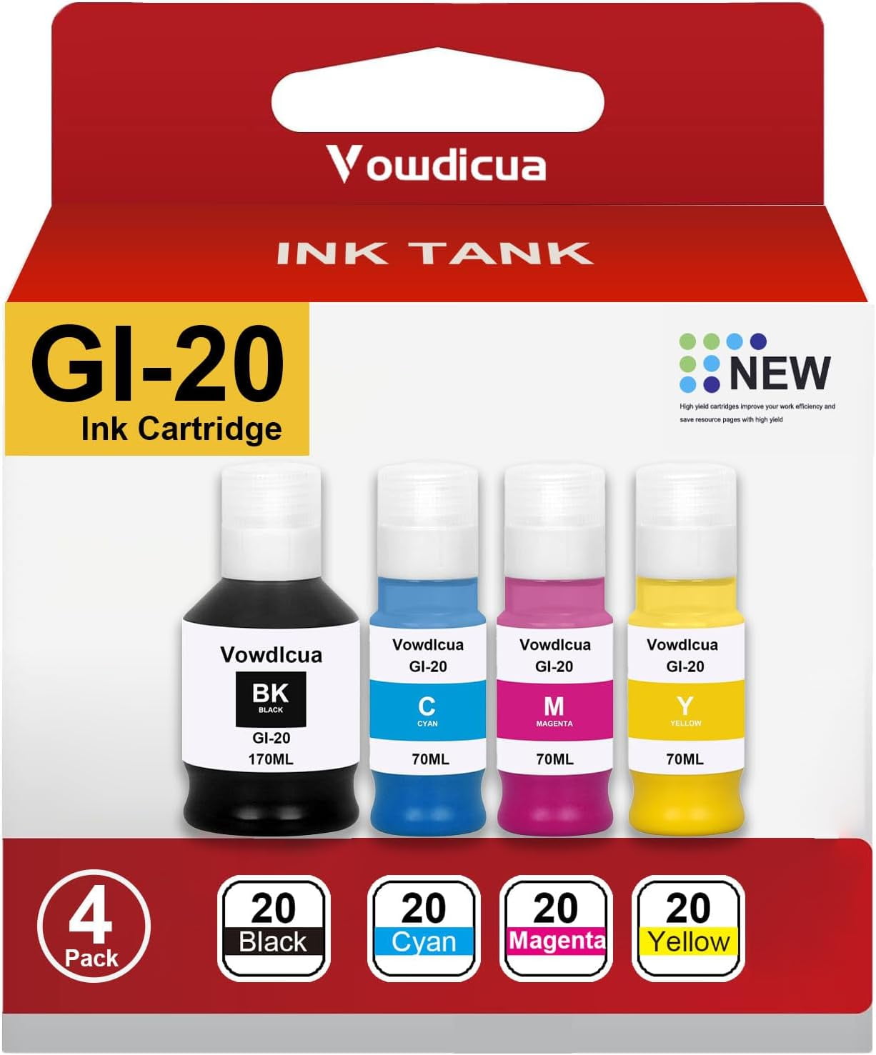 GI-20 GI 20 Color Ink Refill Bottles(4-Pack Black Cyan Magenta Yellow ...