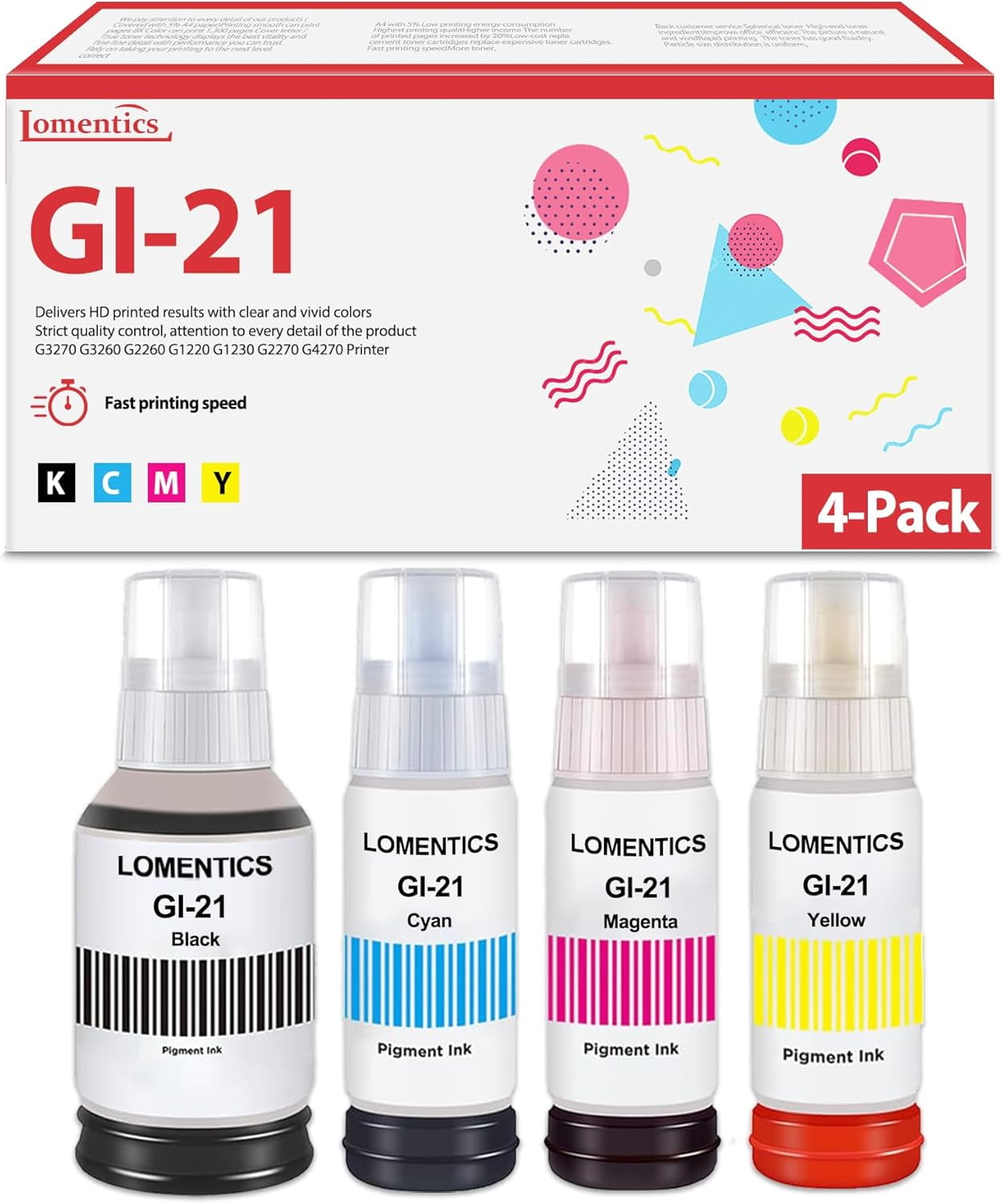GI-21 Ink Bottles Set (4-Pack, Black Cyan Magenta Yellow) - Lometic ...