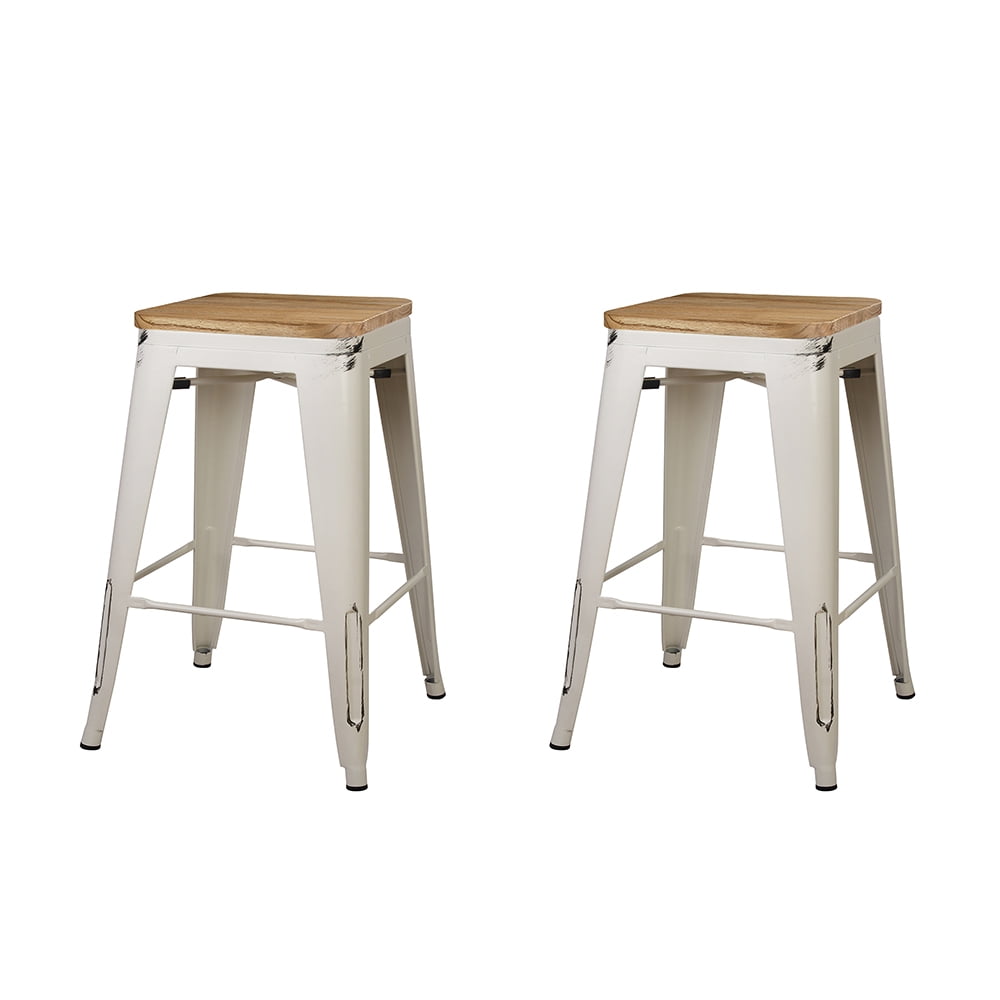 GIA Design Group 24 Inch Backless Metal Stools with Wood Seat, Antique ...
