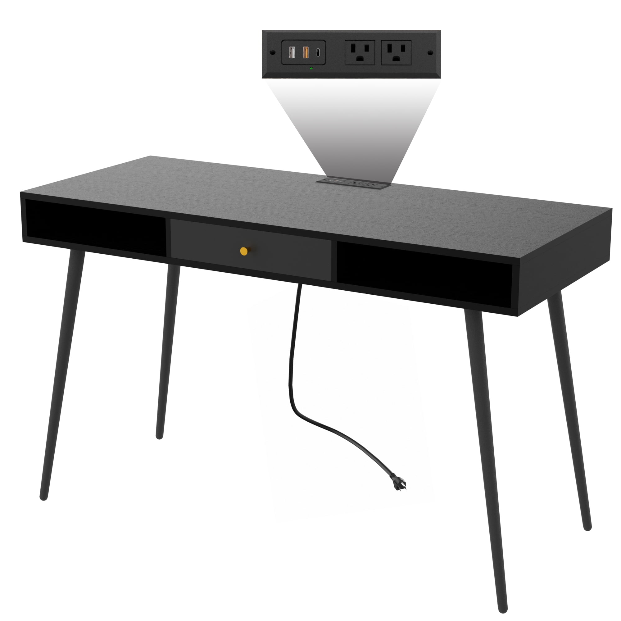 GIA Design Group Black Writing Desk with Power Outlet,Computer Desk ...
