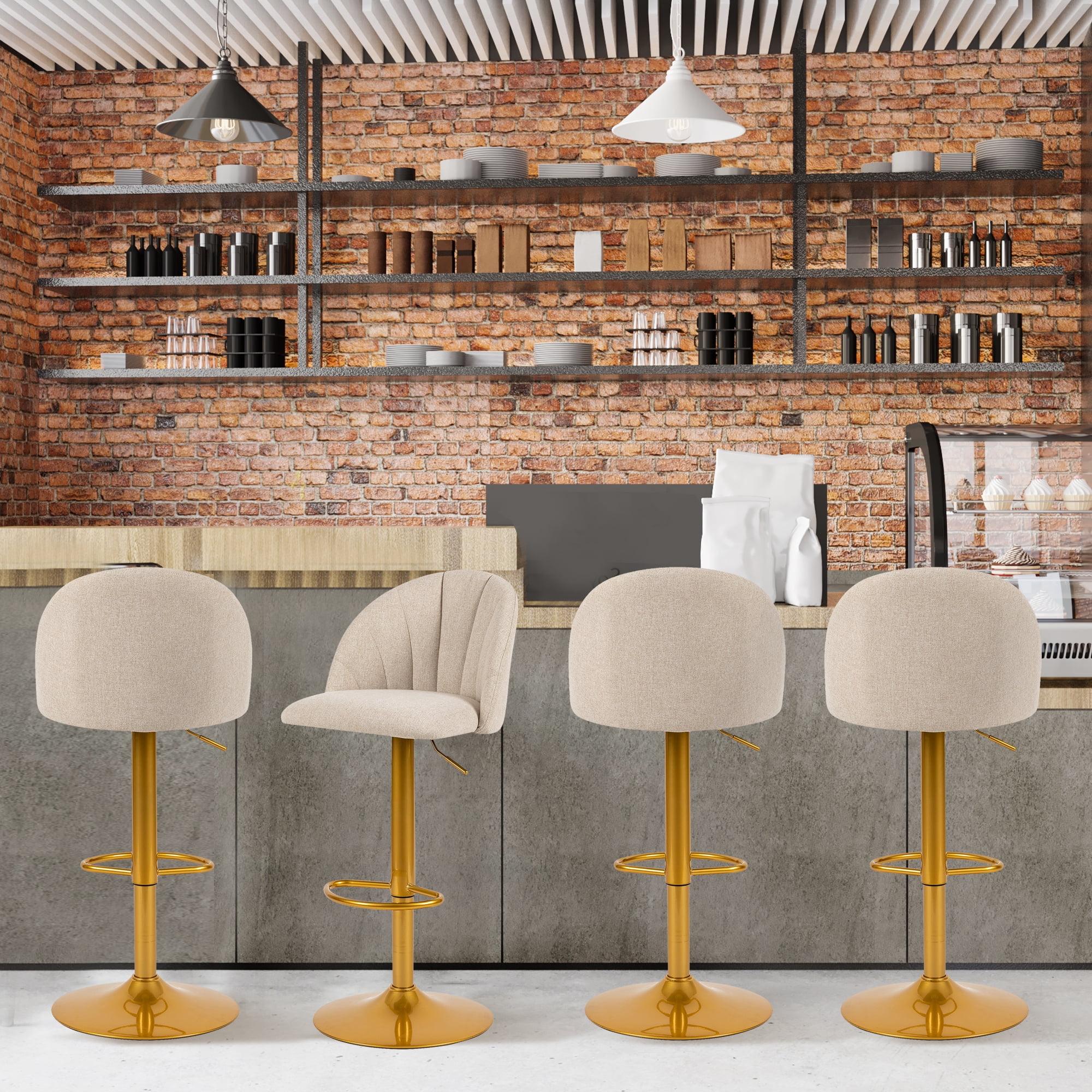 GIA Design Group Linen Swivel Counter Height Bar Stools Set of 4 ...