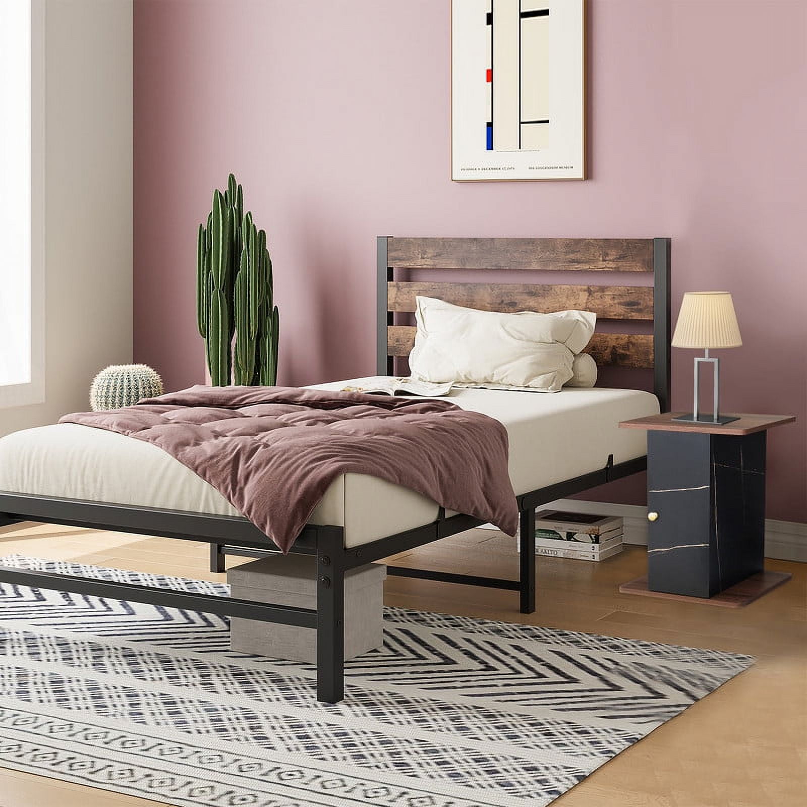 GIA Design Group Twin Size Platform Bed Frame with Wood and Metal Slats ...