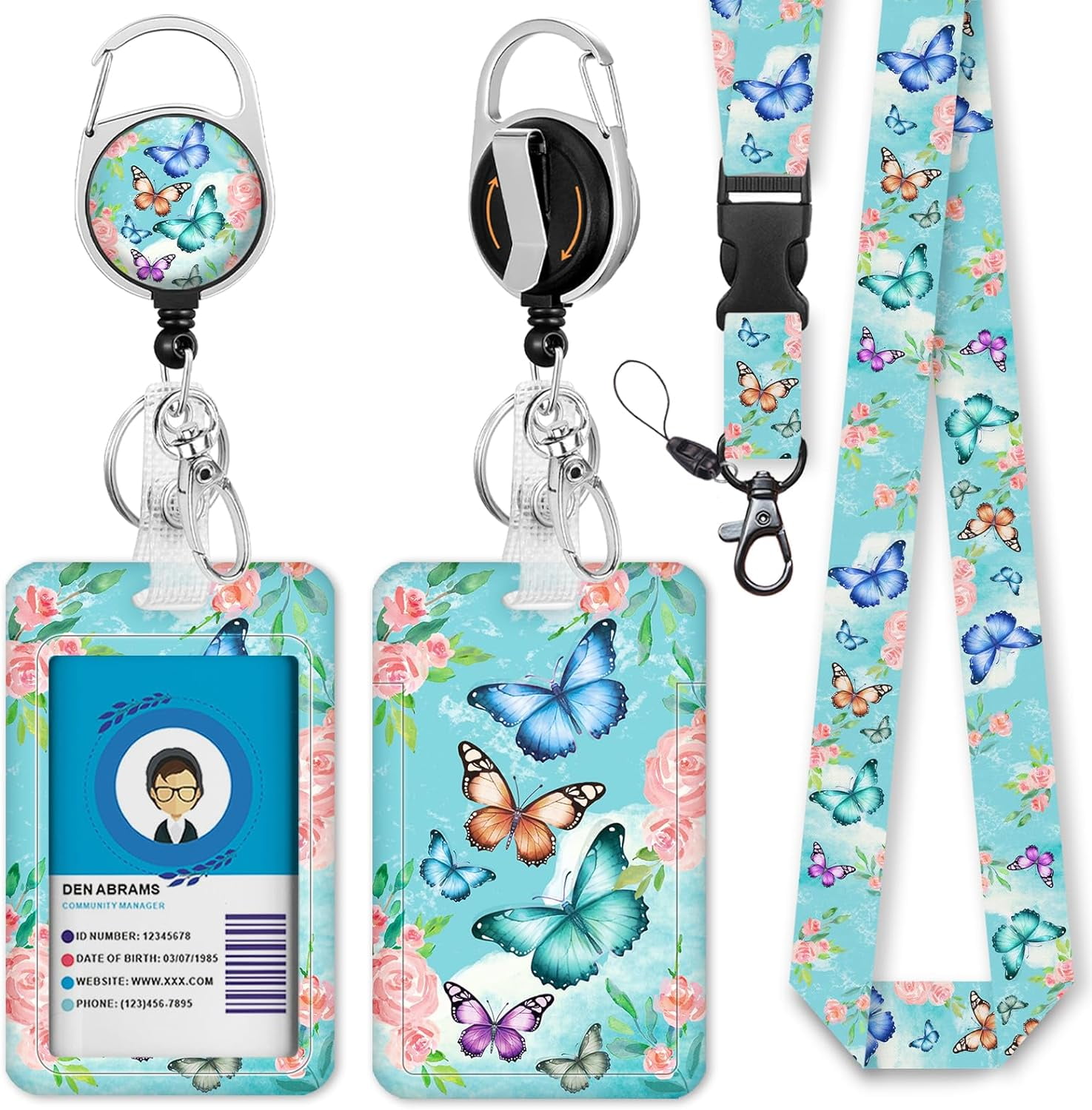 GIANCOMICS ID Badge Holder with Breakaway Lanyard, Cute Butterfly ...