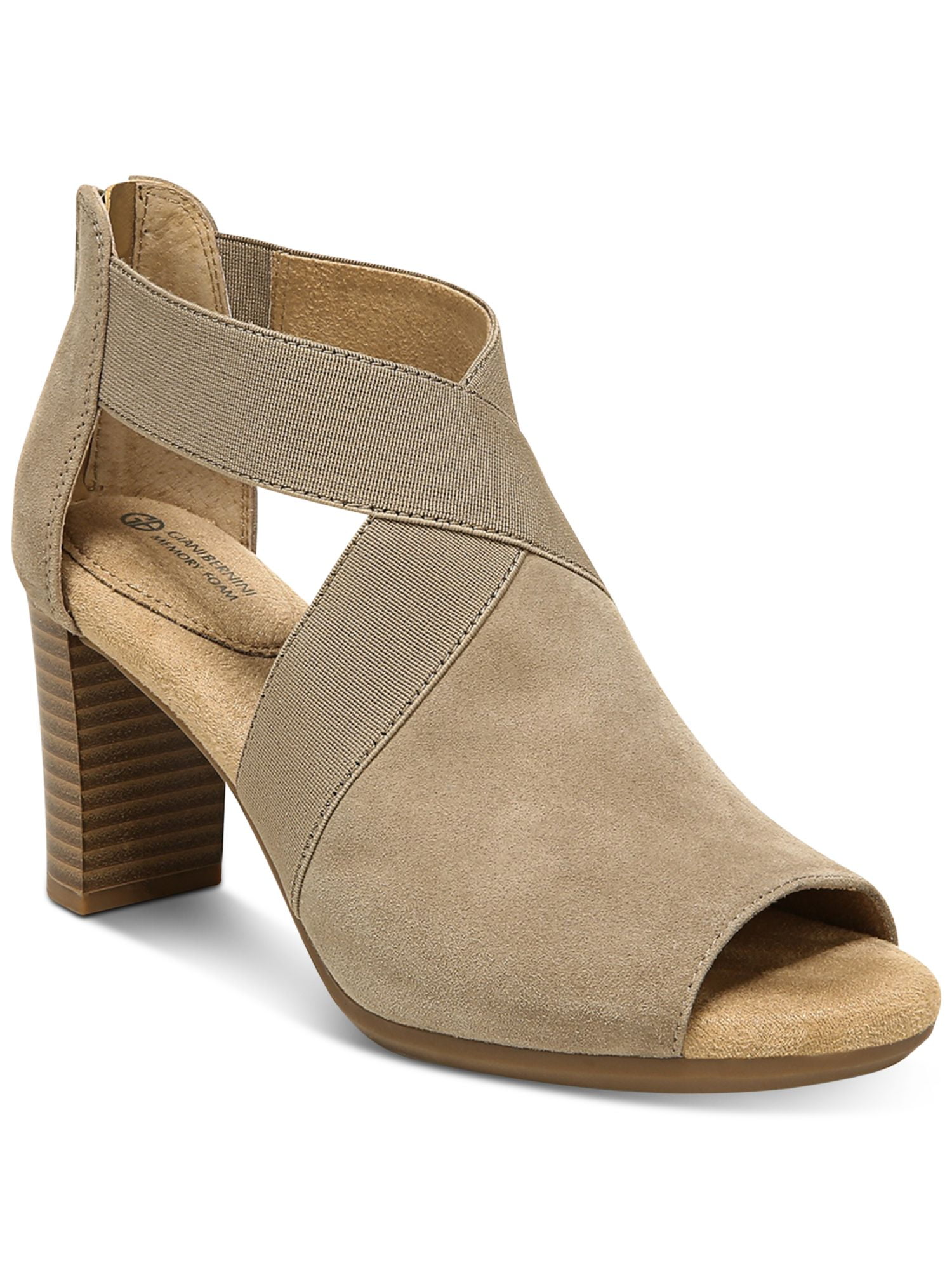 GIANI BERNINI Womens Beige Stretch Averie Peep Toe Stacked Heel Zip-Up ...