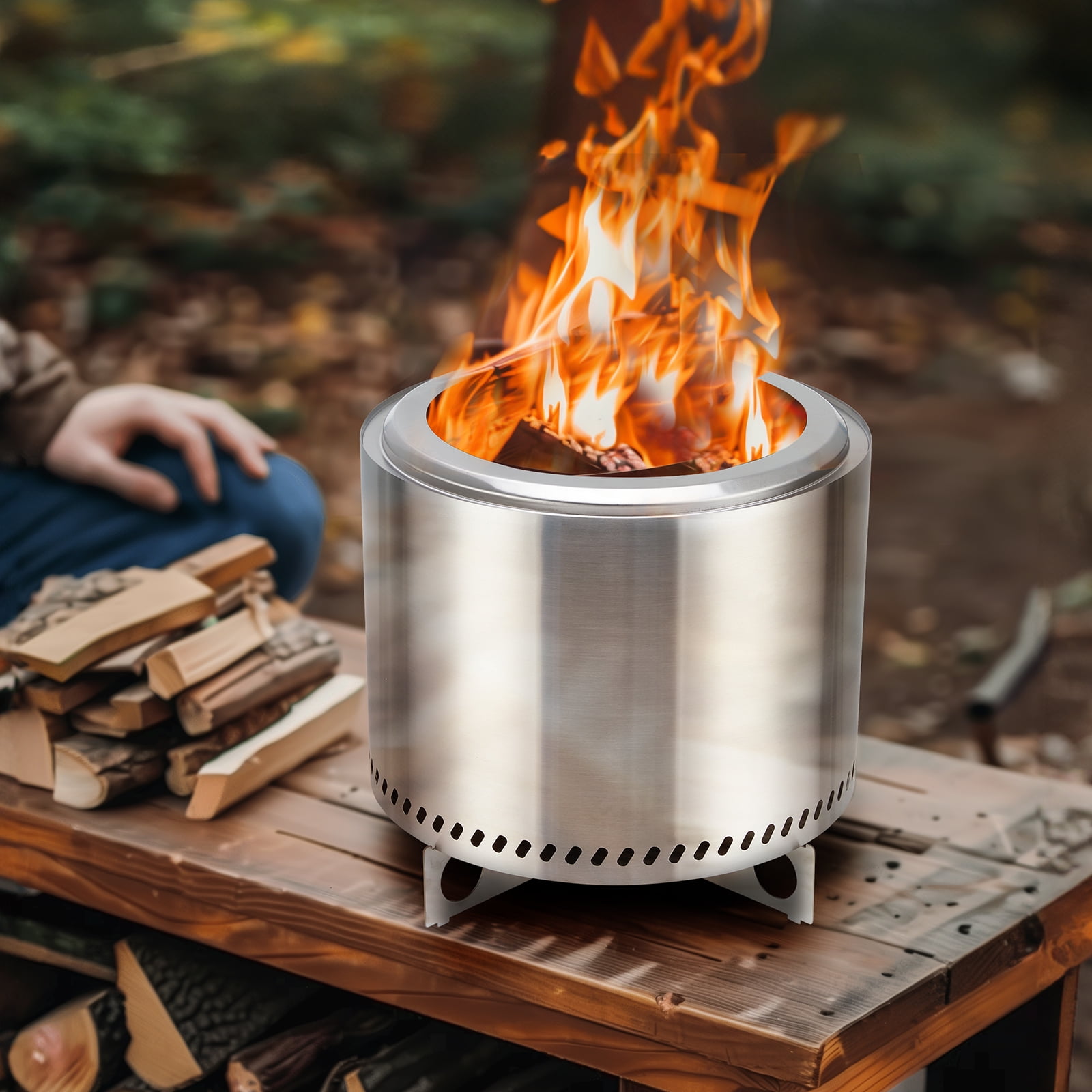 GIANNA 19" Outdoor Tabletop Fire Pit, Stainless Steel Smokeless Fire ...