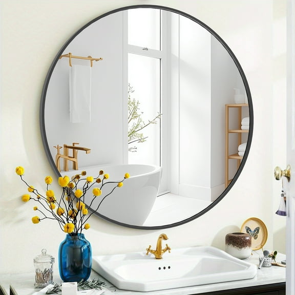 BEAUTYPEAK 24 Inch Round Mirror, Metal Frame Circle Mirror, Wall ...