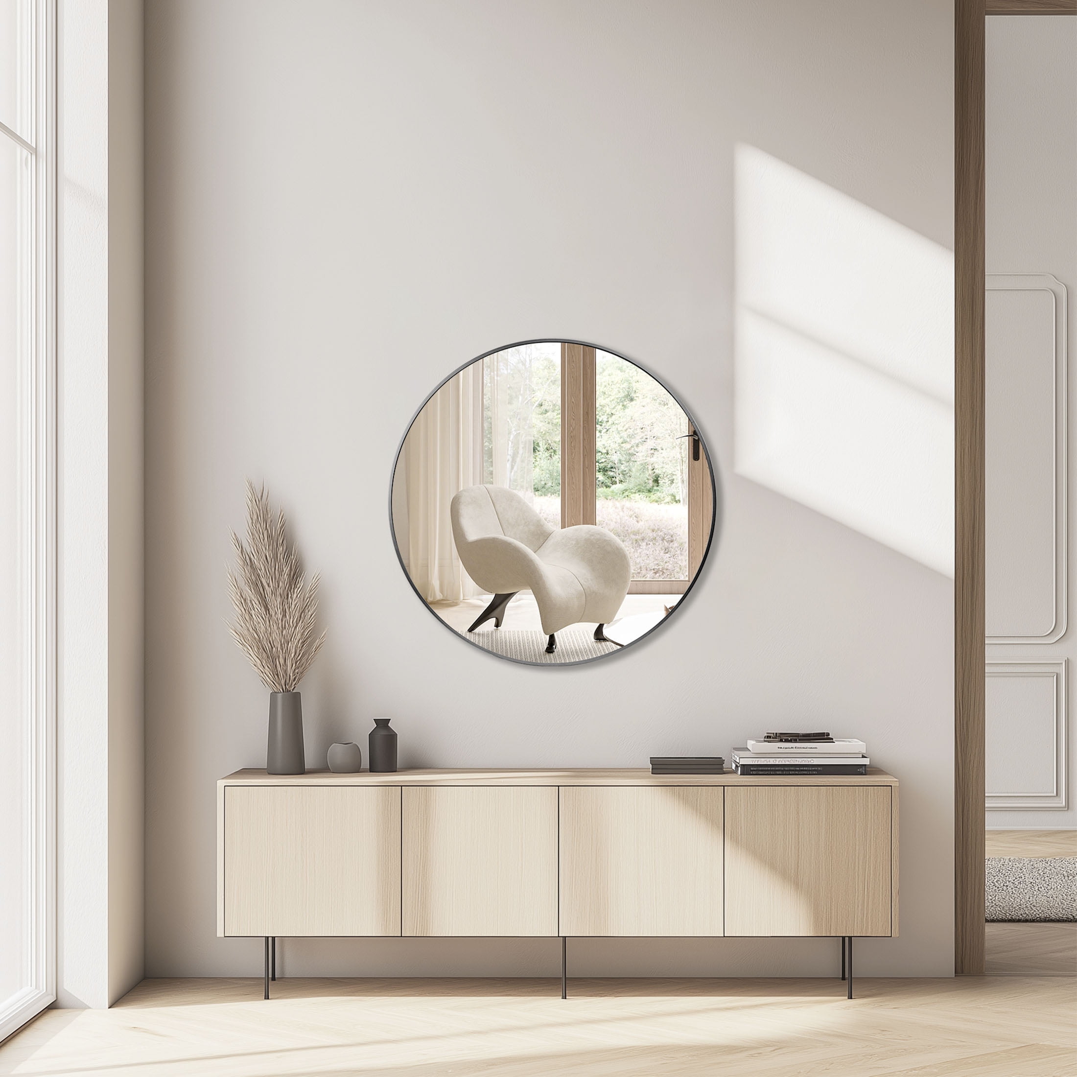Gianna 24 Inch Round Mirror Black Metal Frame Wall Mirror for Entryway ...