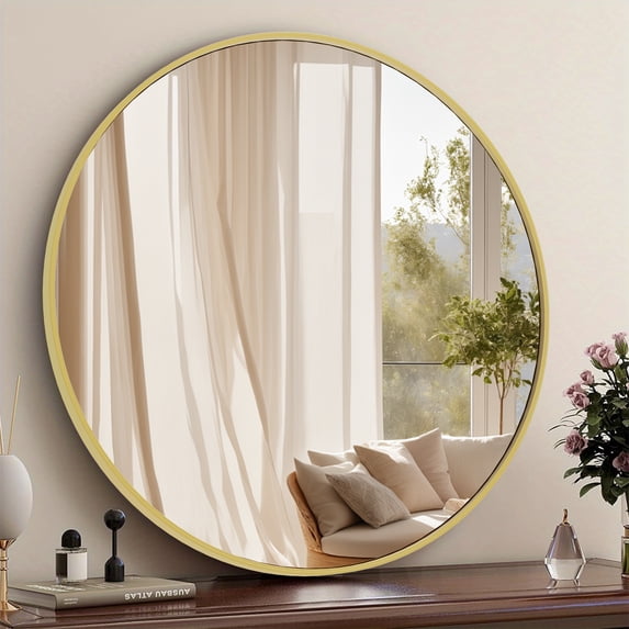 Gianna 24 Inch Round Gold Metal Frame Circle Wall Mirror for Entryway ...