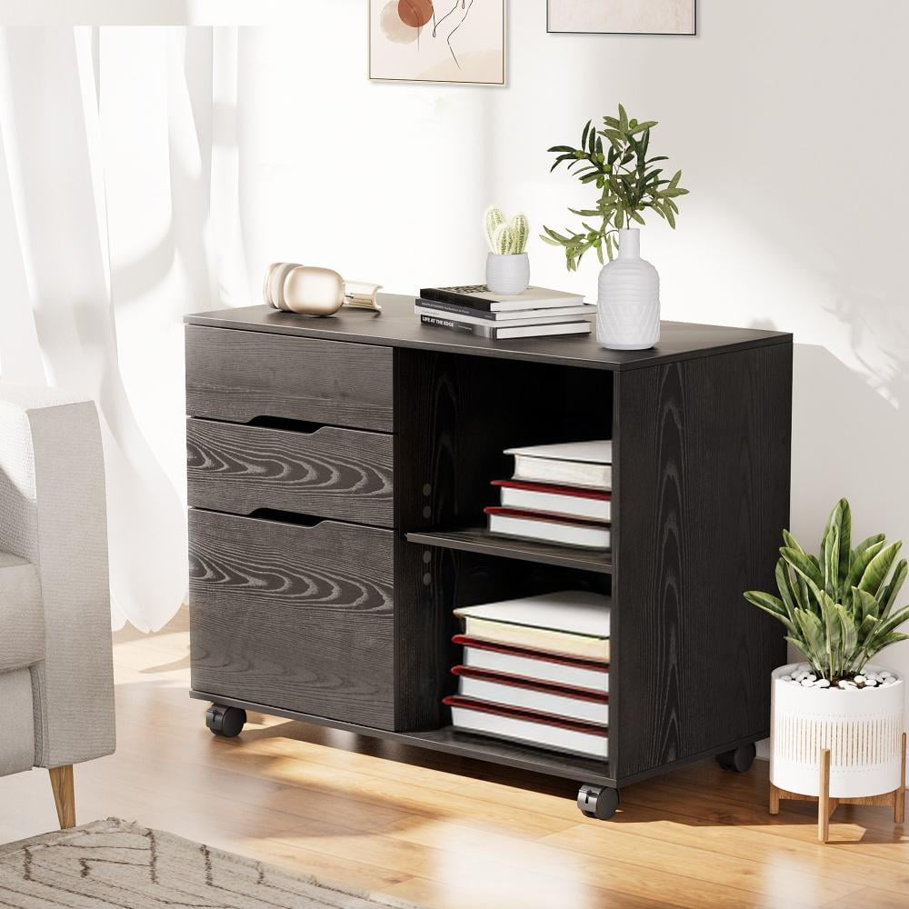 Gianna 3 Drawer Mobile File Cabinet with Wheels and Open Storage ...