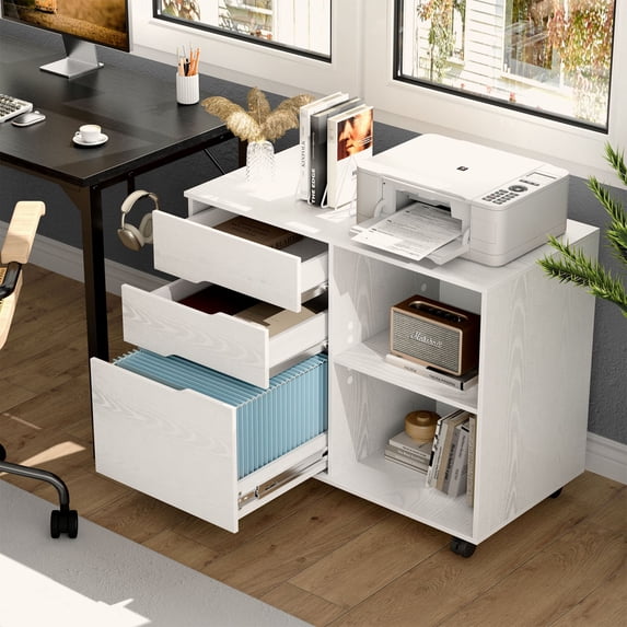 GIANNA 3 Drawer File Cabinet with Wheels, Rolling Wood Printer Stand ...