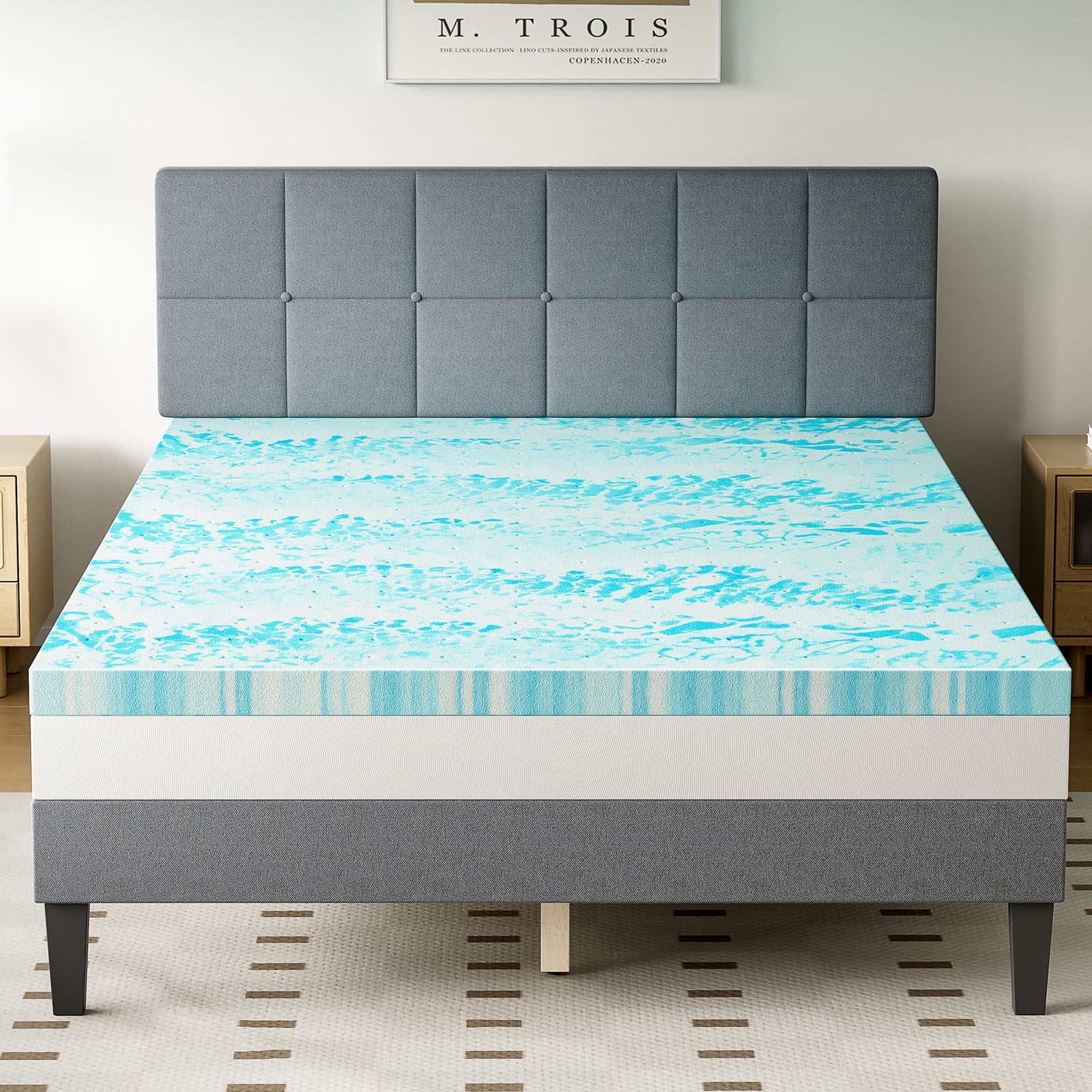 CONCETTA 3 Inch Queen Size Cool Gel Memory Foam Mattress Topper ...