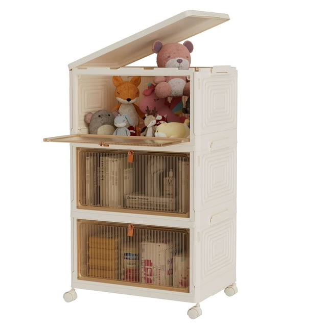 GIANNA 3-Tier Stackable Storage Bins with Lid and Wheels, 23QT Space ...