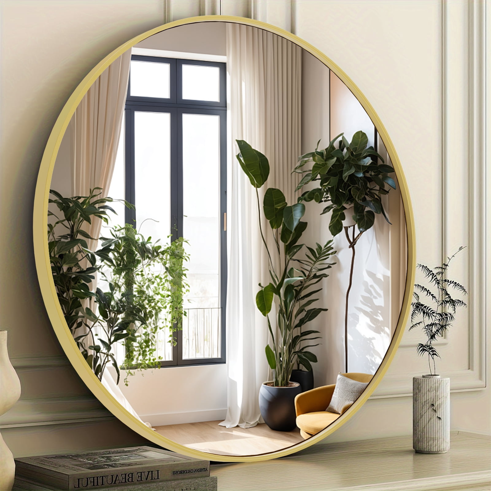 JOINSUN 30 Inch Round Mirror, Gold Metal Frame Circle Mirror, Wall ...