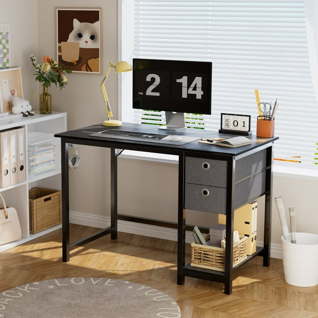 GIANNA 40 Inch Compact Computer Desk with Drawers, Space-Saving Wooden ...