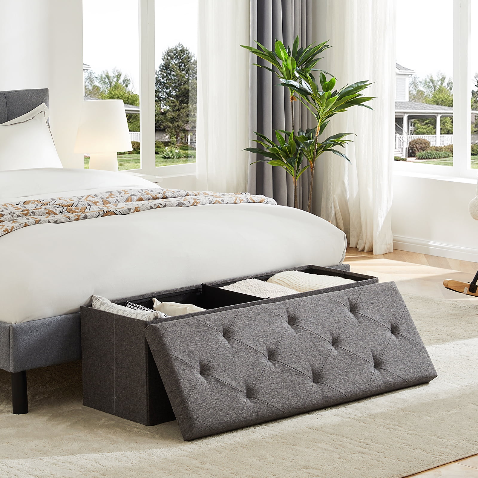 GIANNA 43" Folding Storage Ottoman Bench, Foot Rest Stool Storage Chest ...