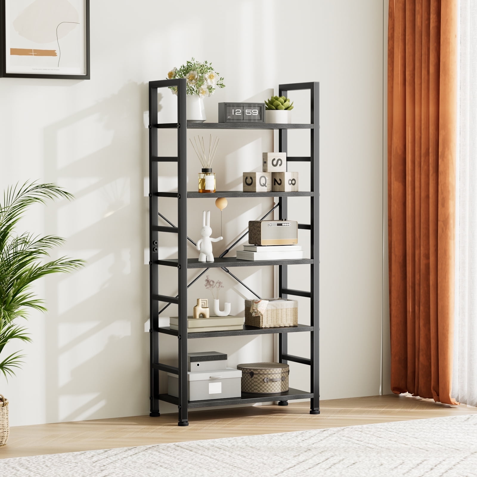 CONCETTA 5 Tier Bookshelf, Home Office Bookcase Shelf Storage Organizer ...