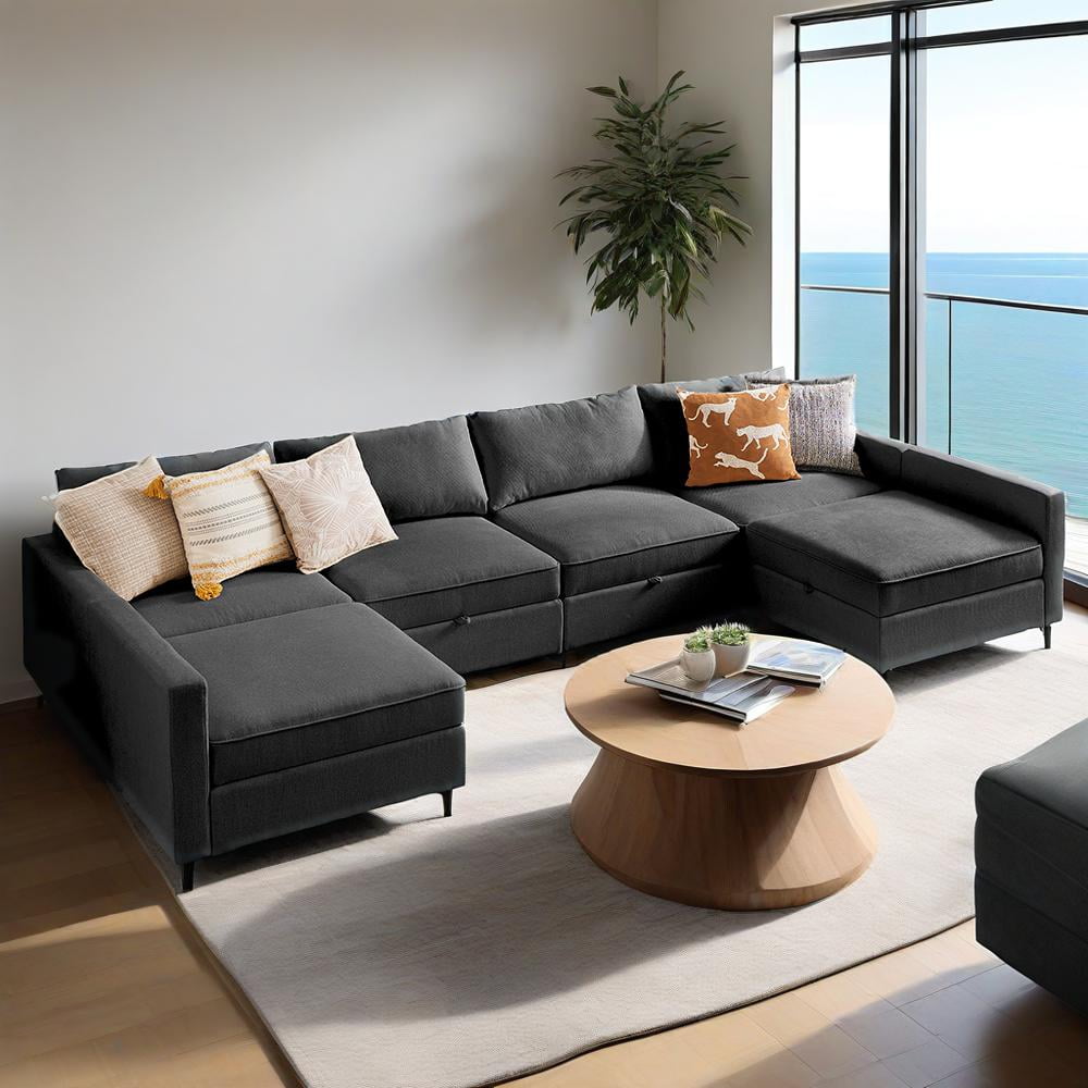 GIANNA 6 Seat Convertible Sectional Sofa Couch, U-Shaped Modern Modular Sofa Sleeper with ...