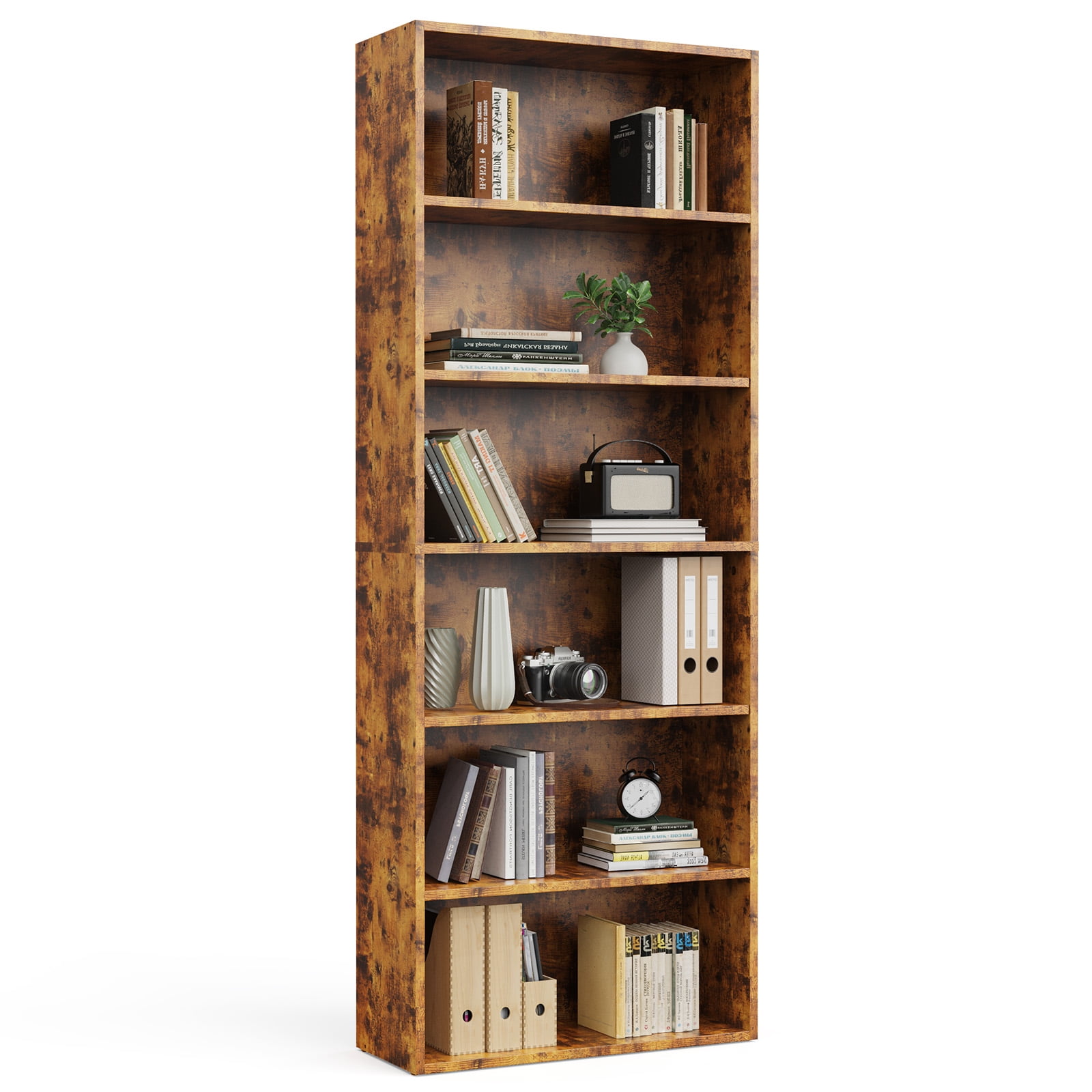 GIANNA 6-Shelf Bookcase, Floor Standing Storage Shelves, Rustic Brown ...
