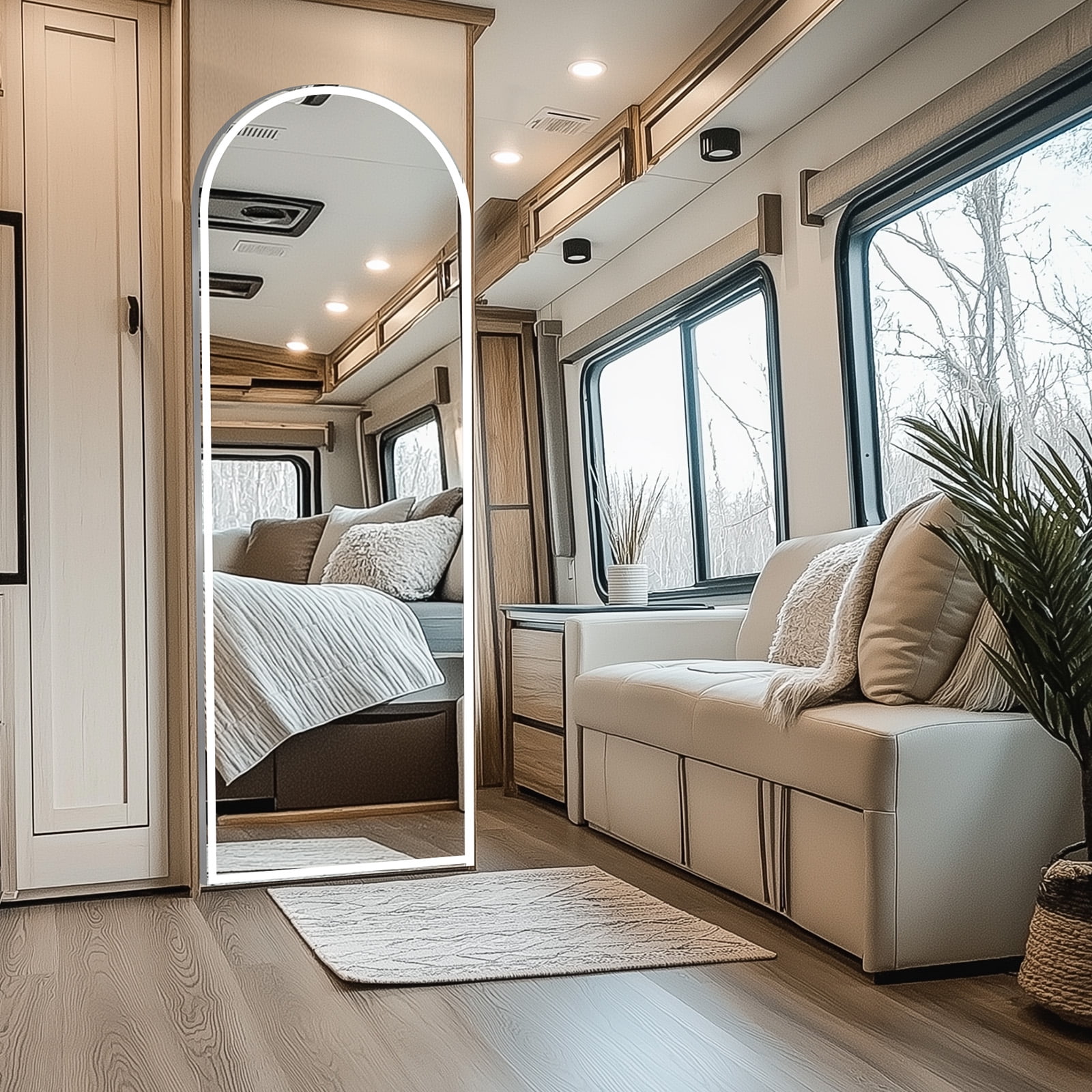 GIANNA 64"x21" LED Arched Full Length Mirror with Aluminum Frame and ...