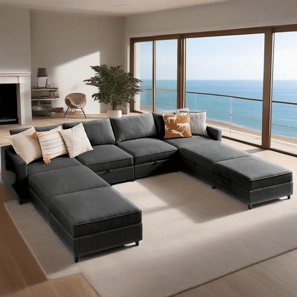 GIANNA 8 Seat Convertible Sectional Sofa Couch, U-Shaped Modern Modular Sofa Sleeper with ...