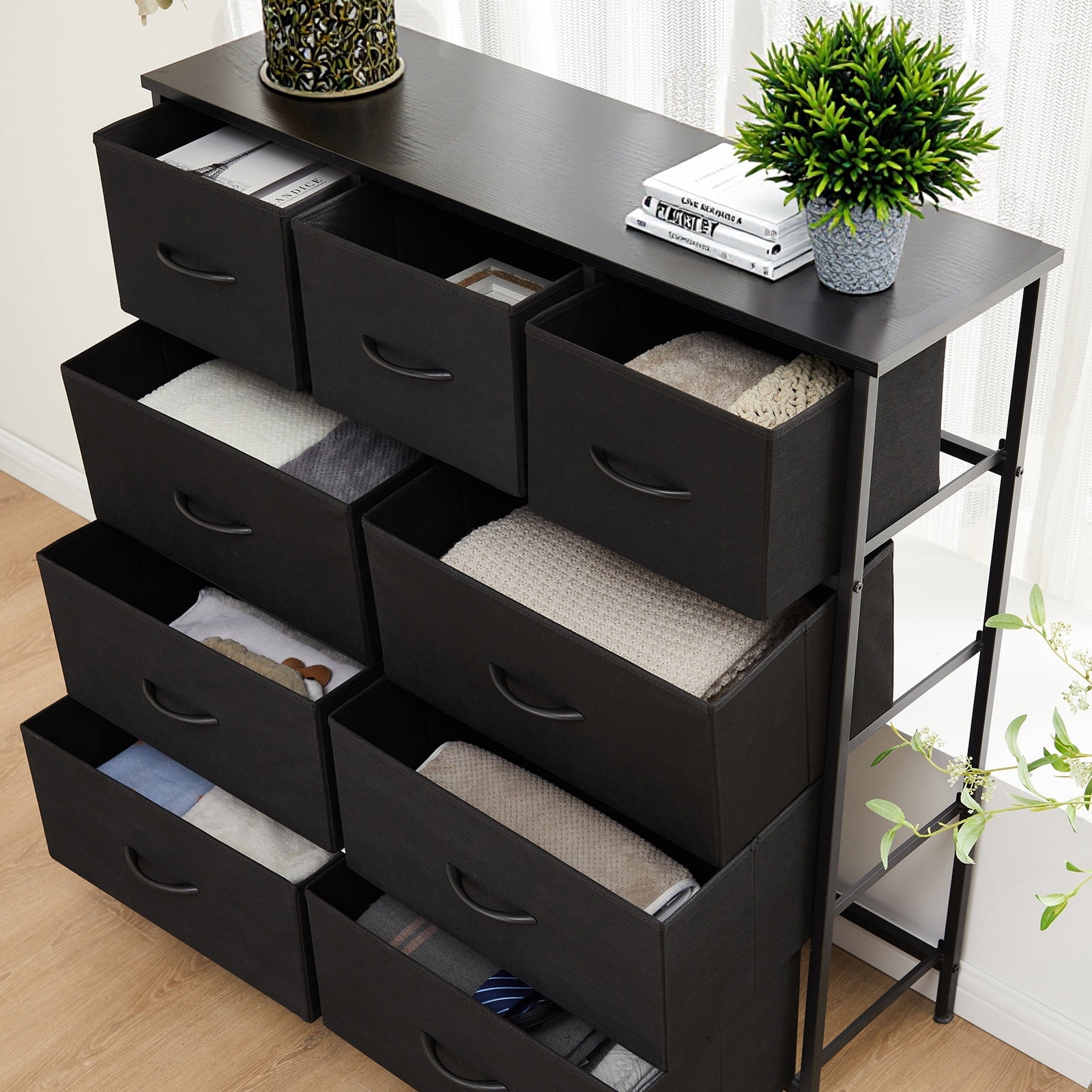 CONCETTA 9 Drawer Dresser for Bedroom, Tall Chest Organizer with Fabric ...