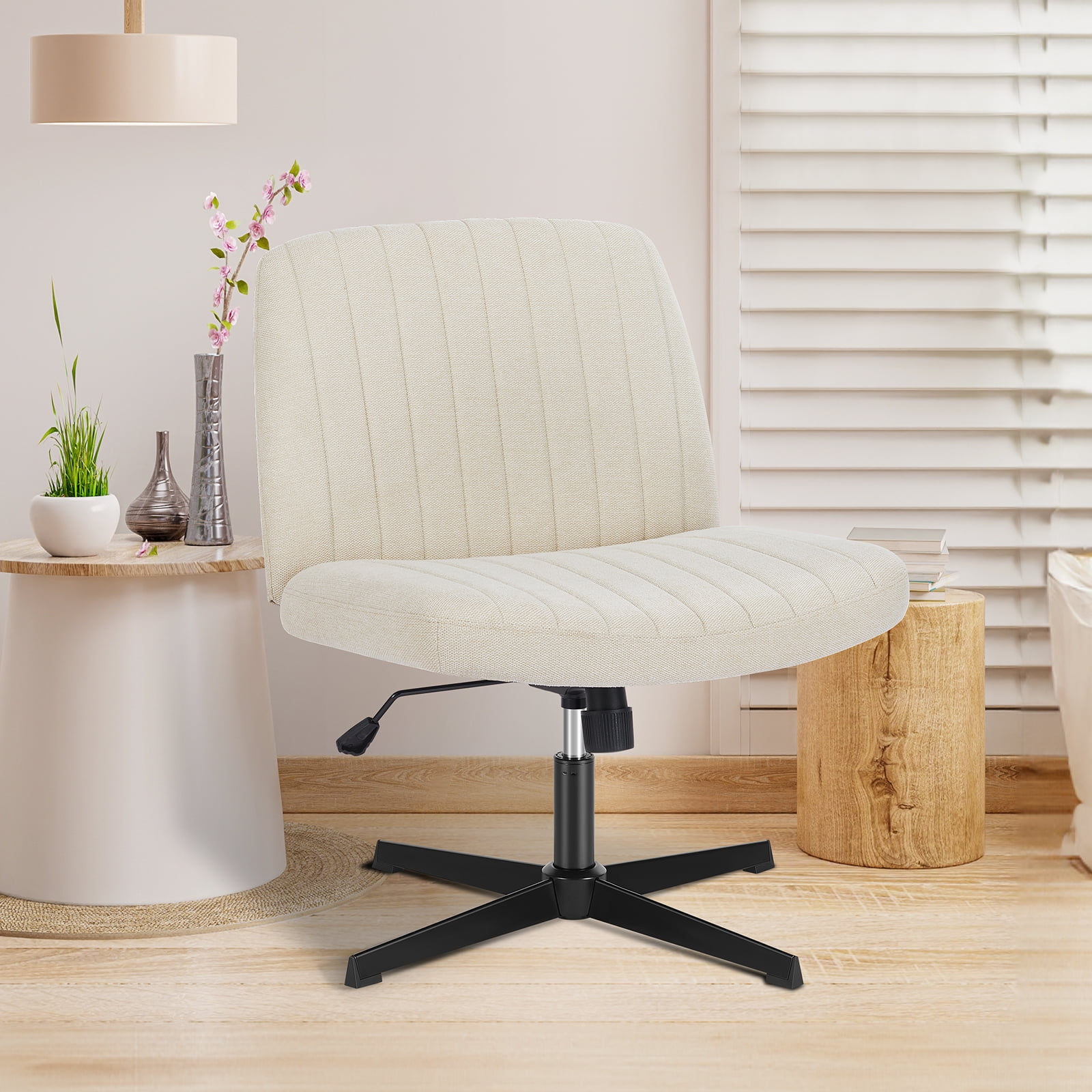 Armless Criss Cross Legged Office Chair, Desk Chair No Wheels, Fabric ...
