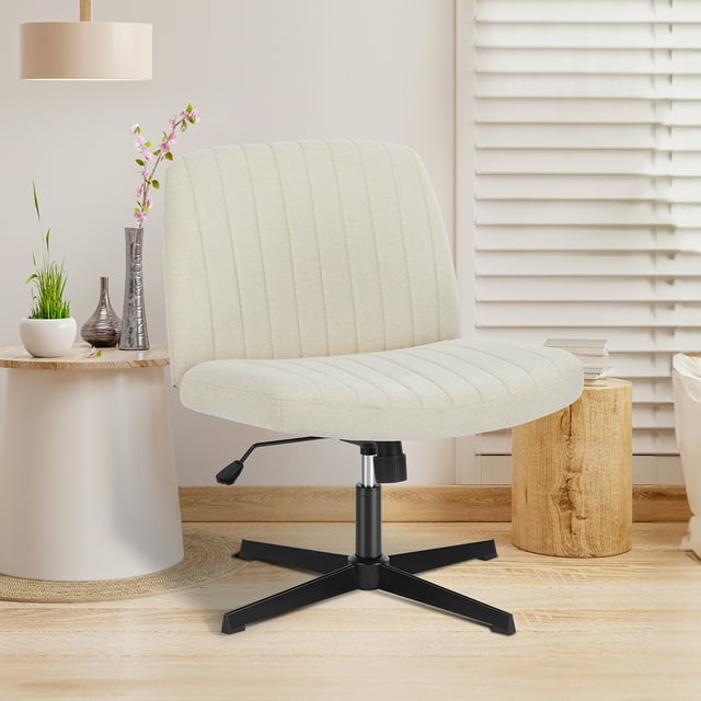 Armless Criss Cross Legged Office Chair, Desk Chair No Wheels, Fabric ...