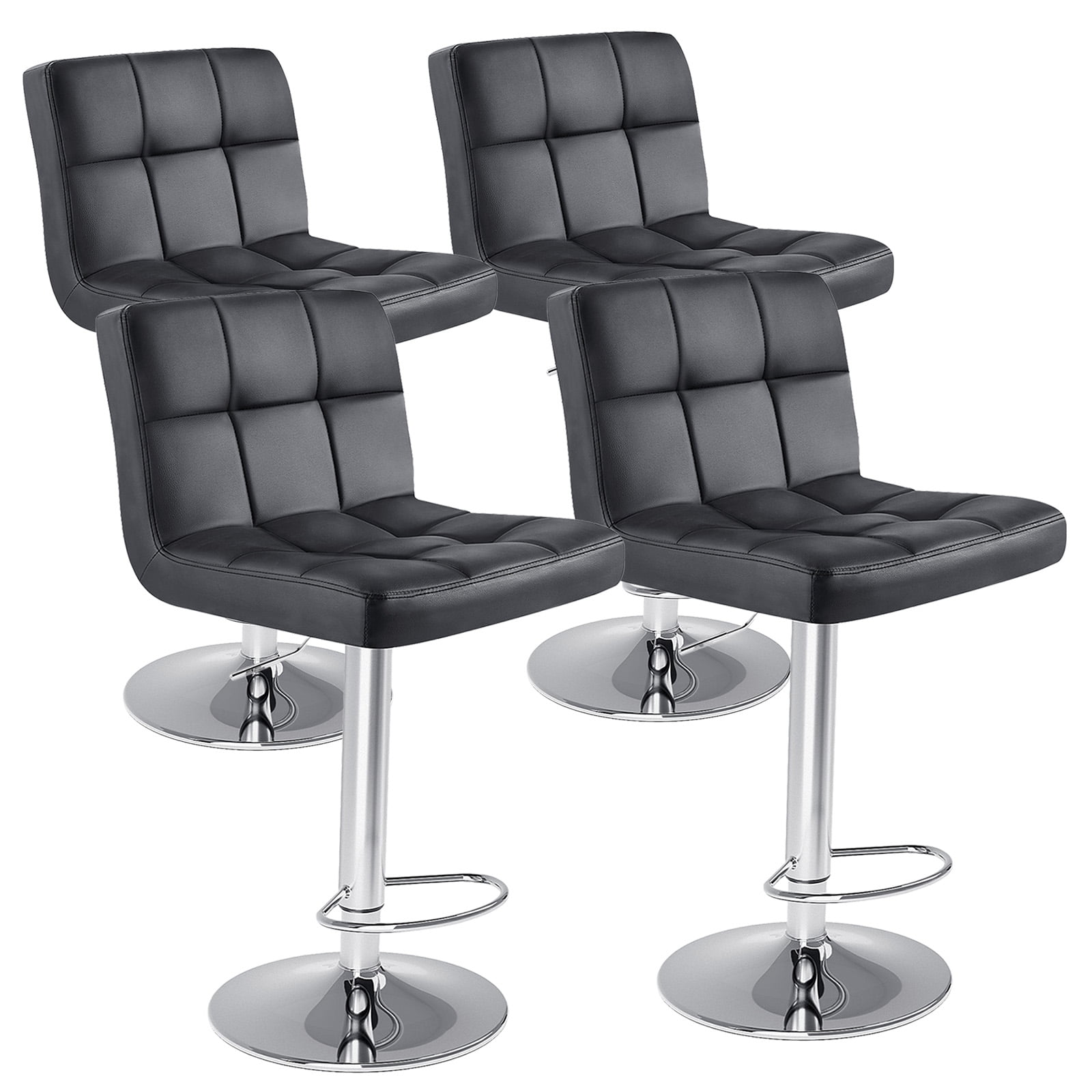 GIANNA Bar Stools Set of 4, PU Leather Adjustable Swivel Barstools ...