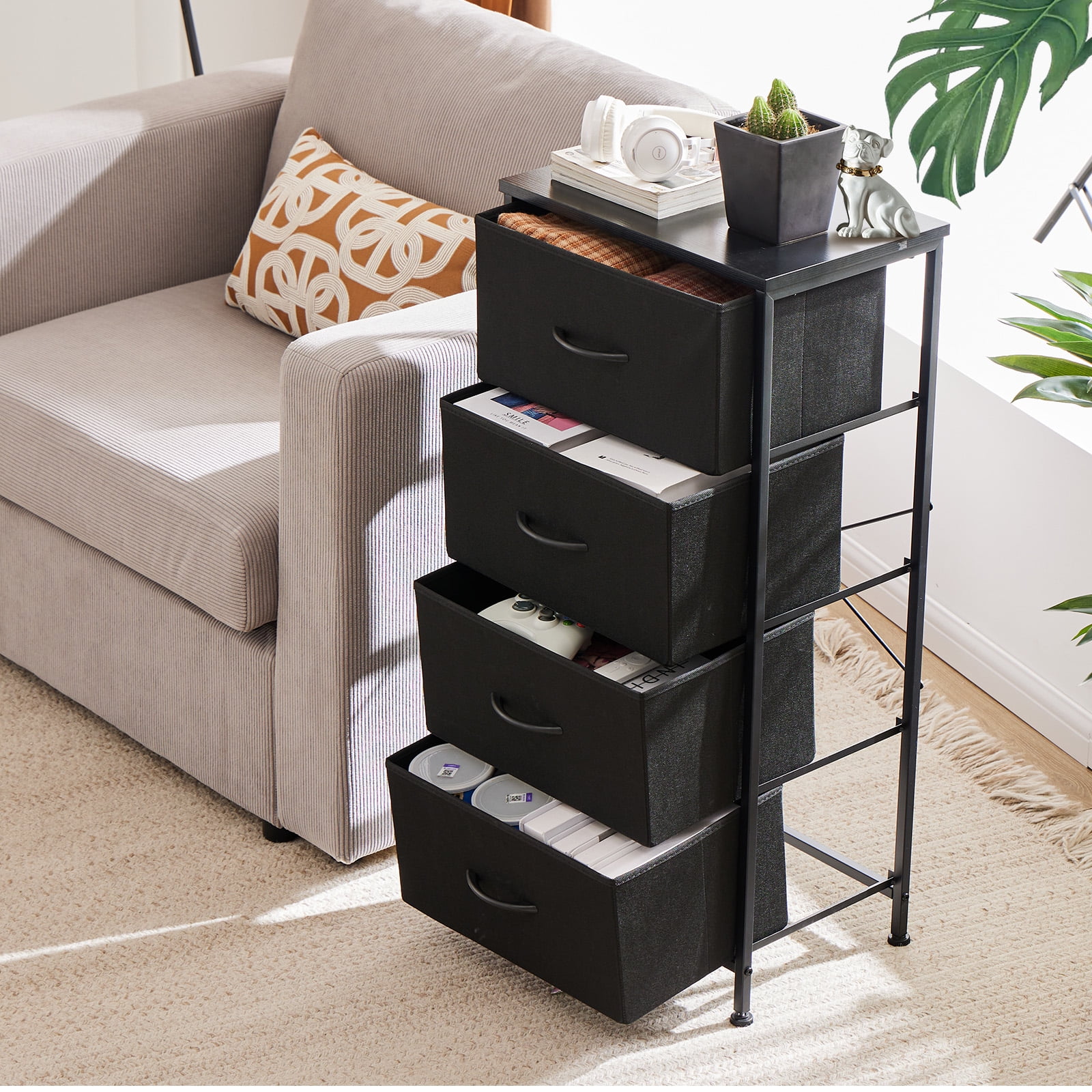 GIANNA Chest of Drawers with 4 Drawers, Fabric Drawer Cabinet ...