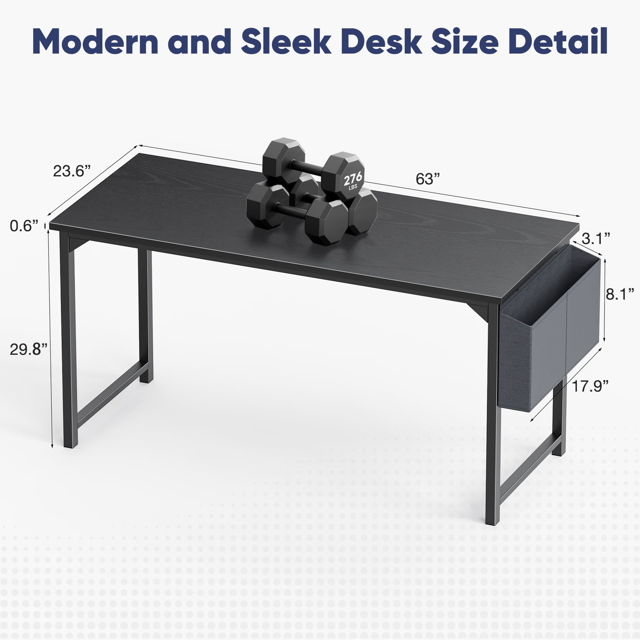 CONCETTA Computer Desk, 40 Inch with Storage Bag and Iron Hooks for ...