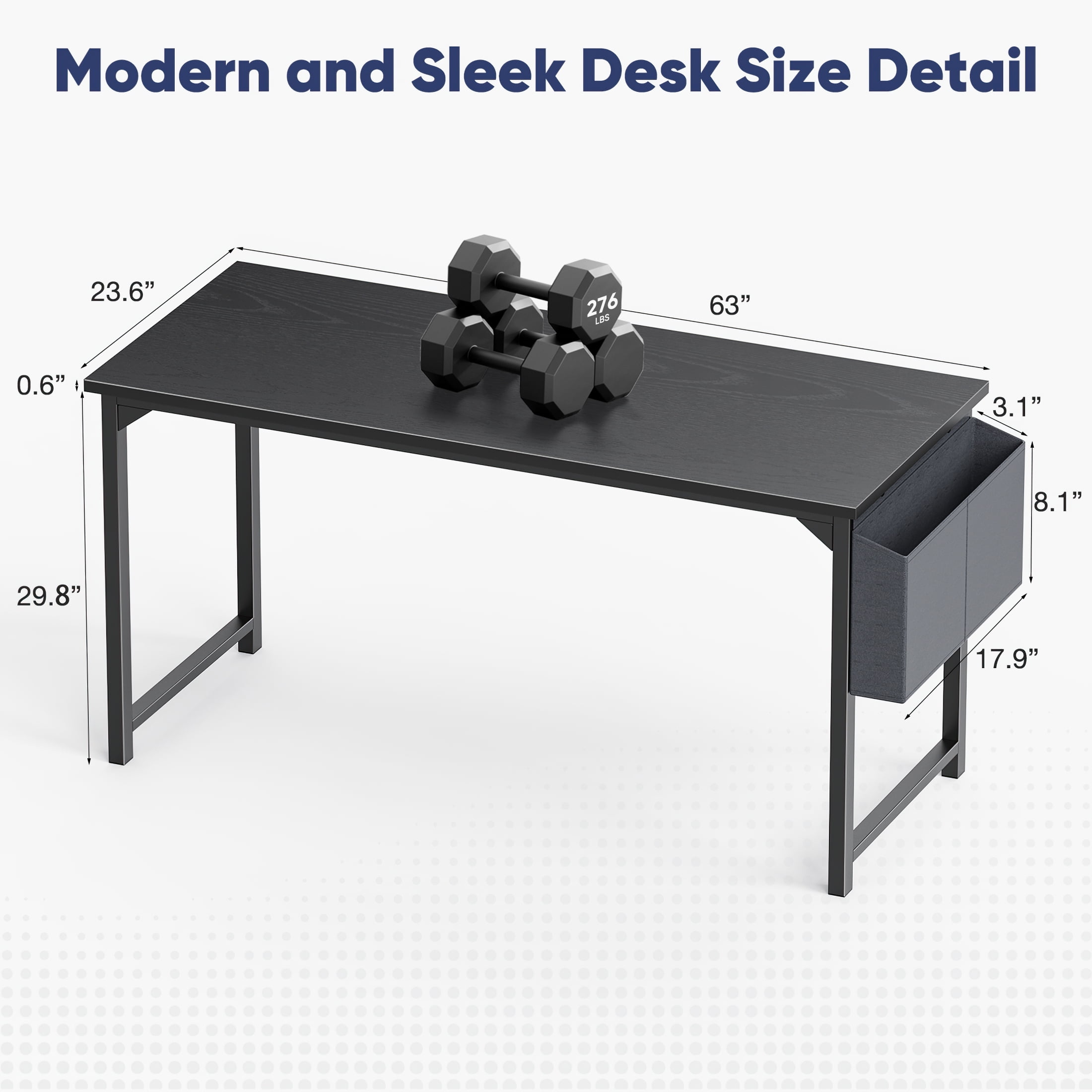 CONCETTA Computer Desk, 40 Inch with Storage Bag and Iron Hooks for ...