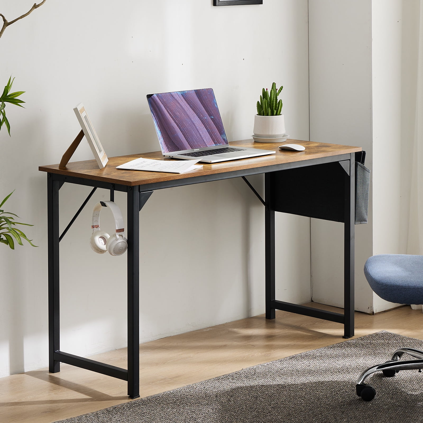 CONCETTA Computer Desk, 47 Inch with Storage Bag and Iron Hooks for ...