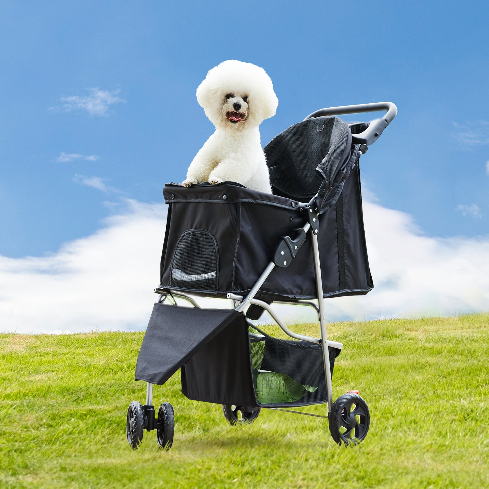 GIANNA Dog Stroller, Folding Pet Carrier with Storage Basket for Cats ...