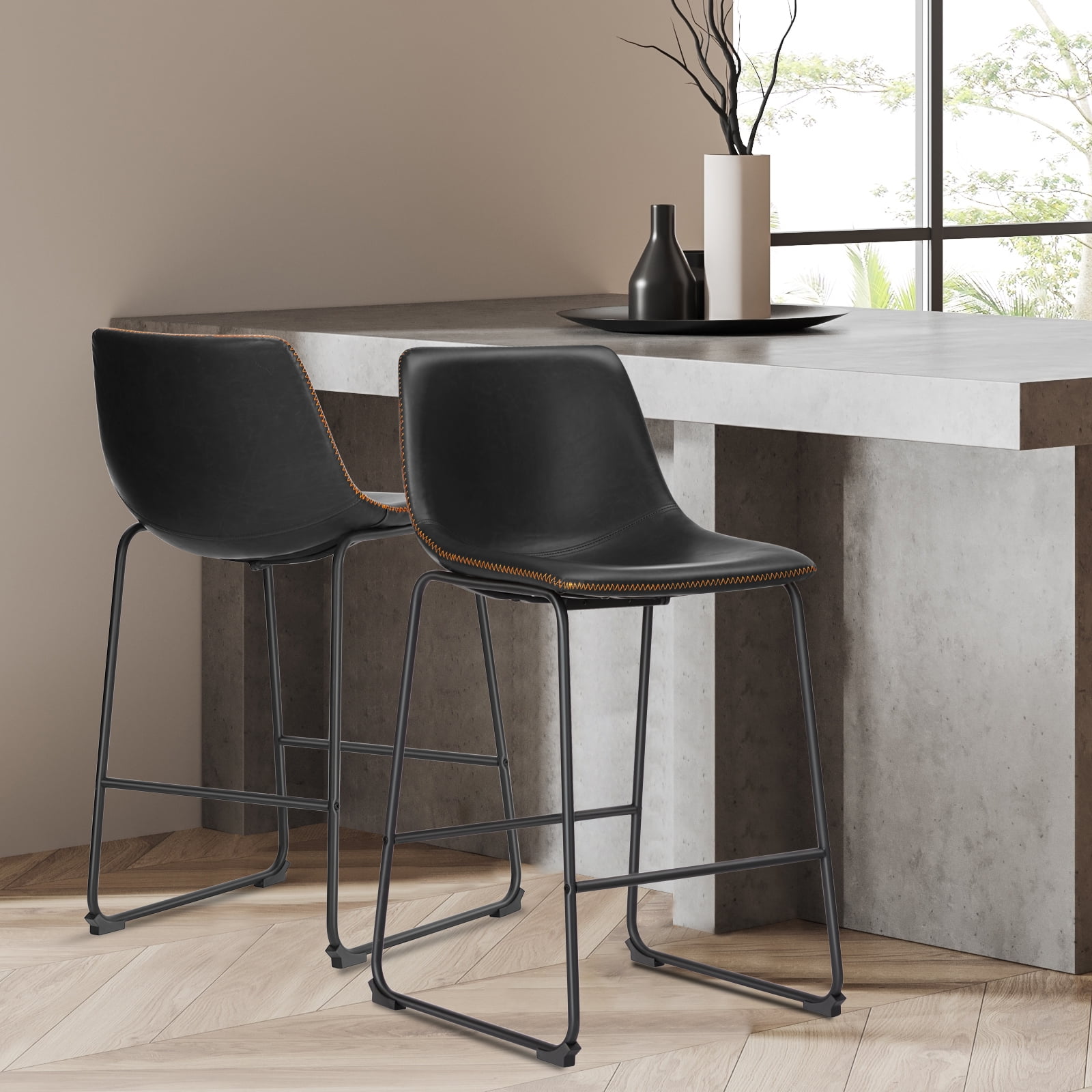 GIANNA Faux Leather Counter Height Bar Stools Set of 2, With Back and ...