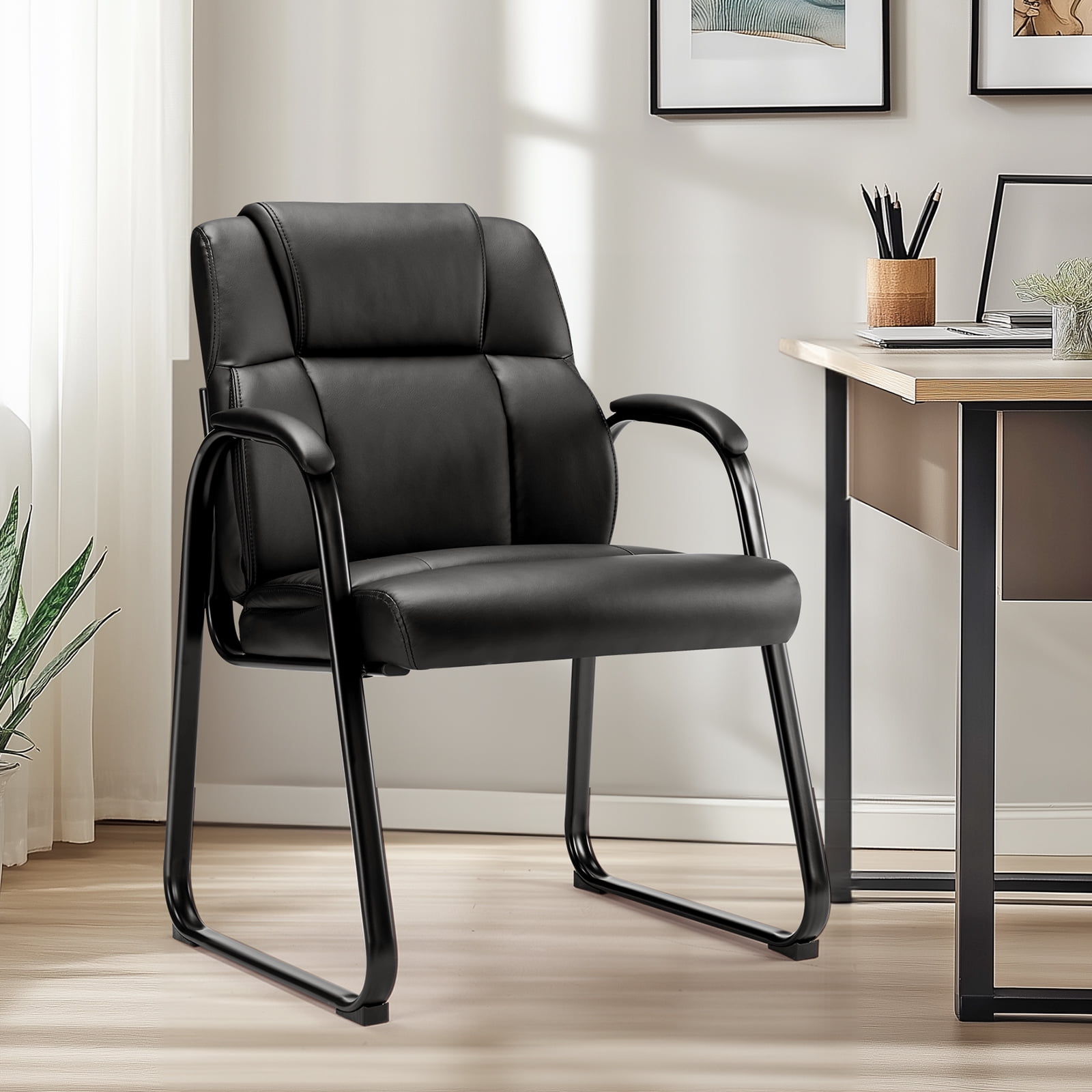 Free Shipping! Gianna Ergonomic Guest Chair Black PU Leather with ...
