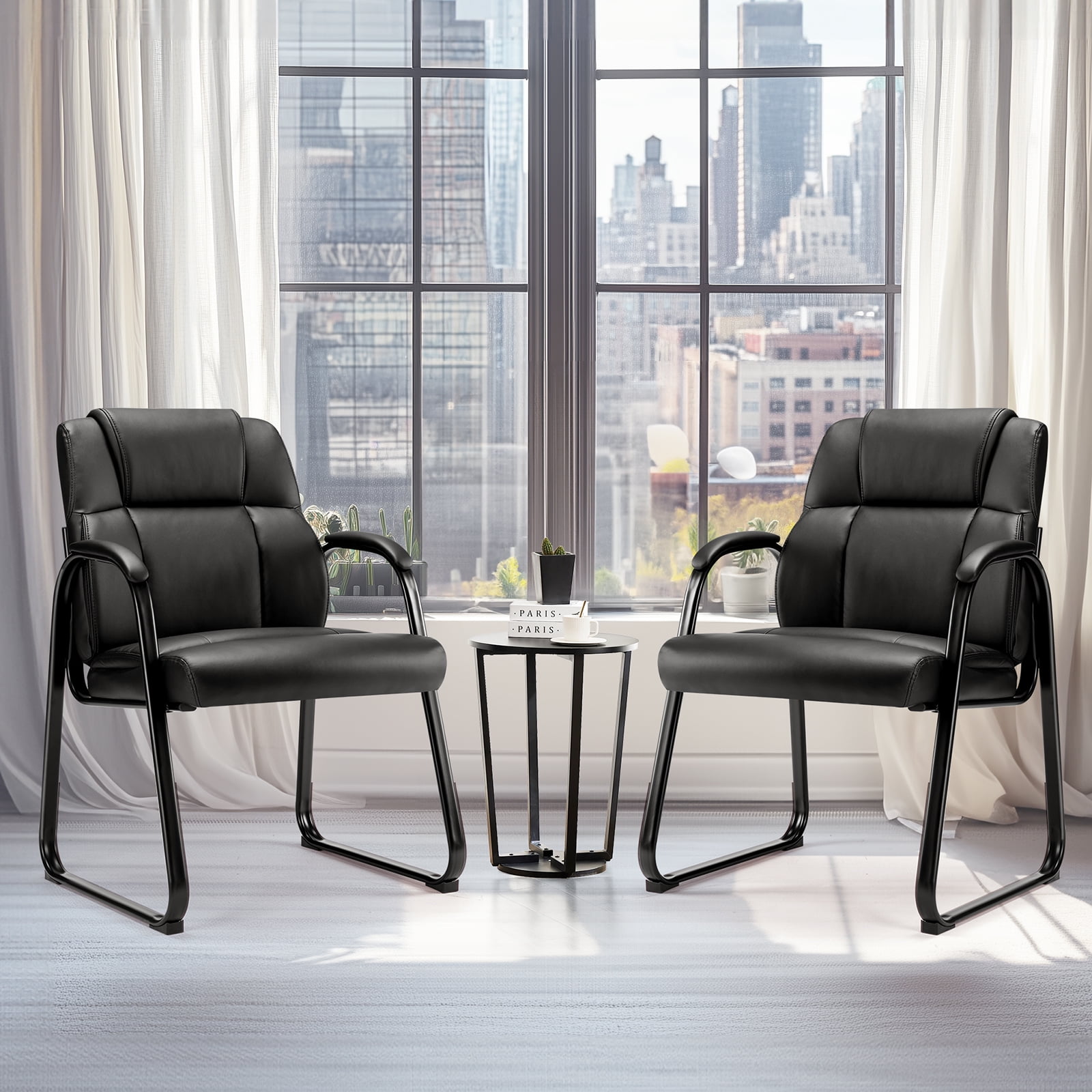 GIANNA Guest Chair, Leather Reception Chairs with Sled Base and Padded ...