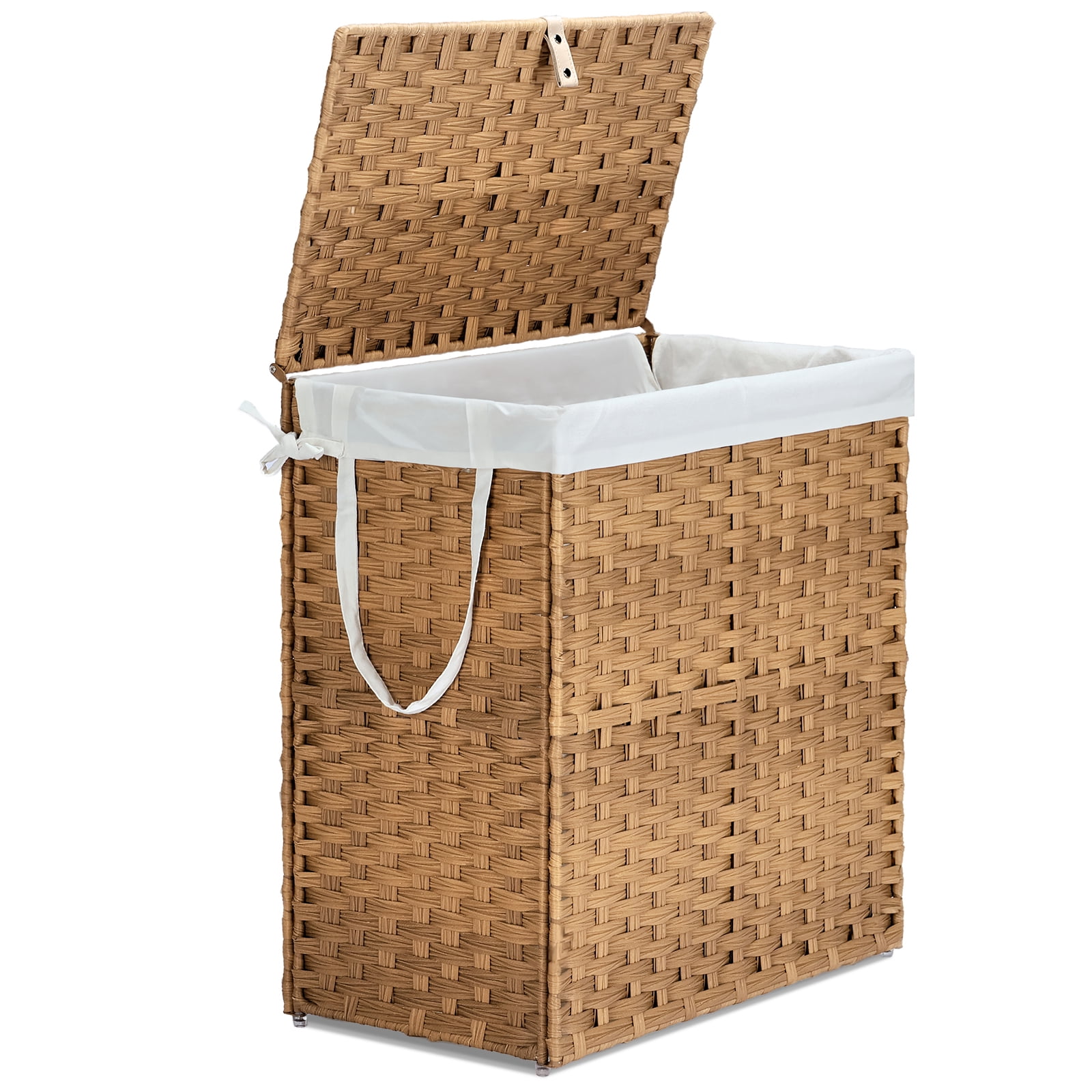 JIOABL Laundry Hamper with Lid, 110L Synthetic Rattan, Removable Liner ...